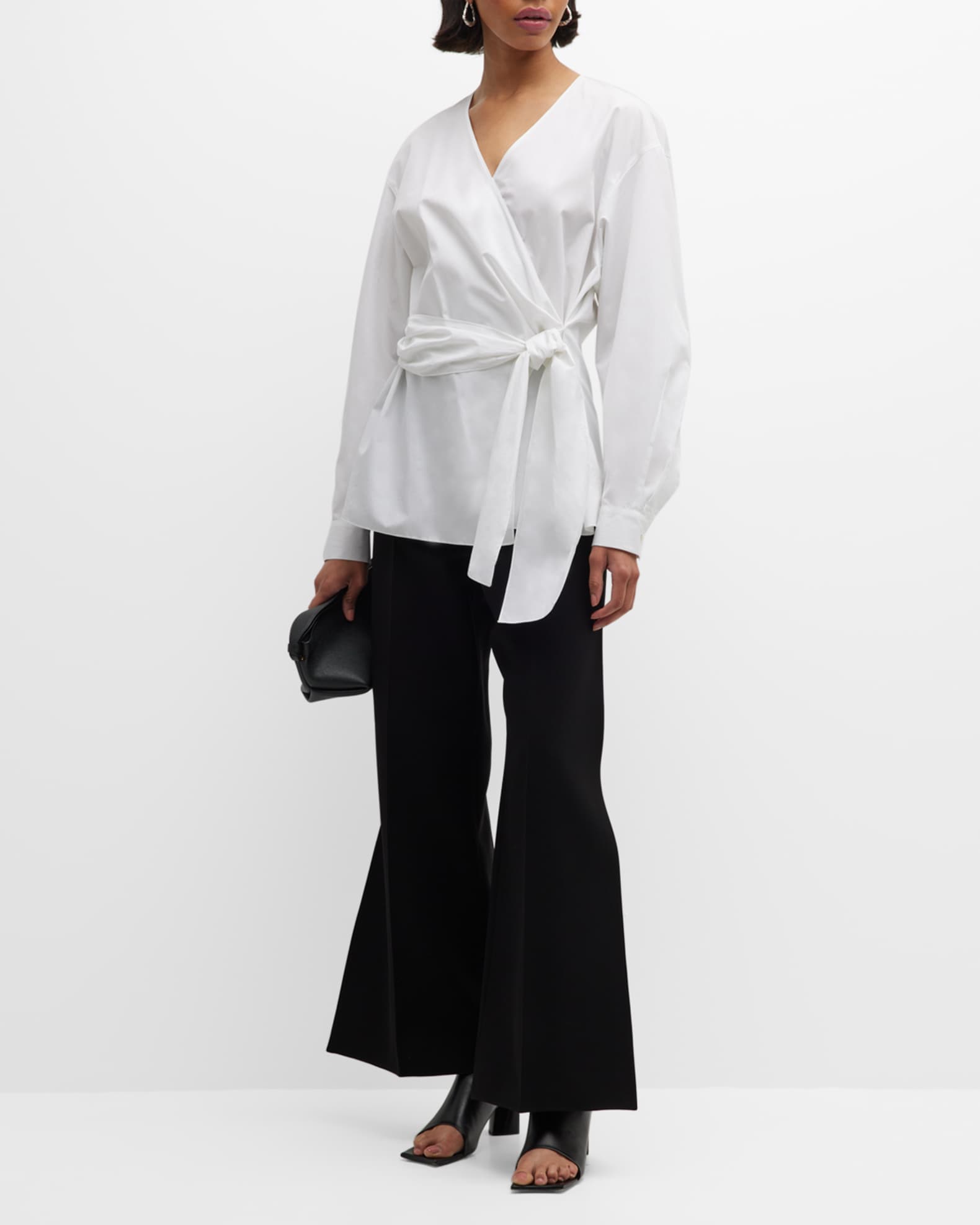 Lafayette 148 New York Stretch Cotton Wrap Blouse | Neiman Marcus