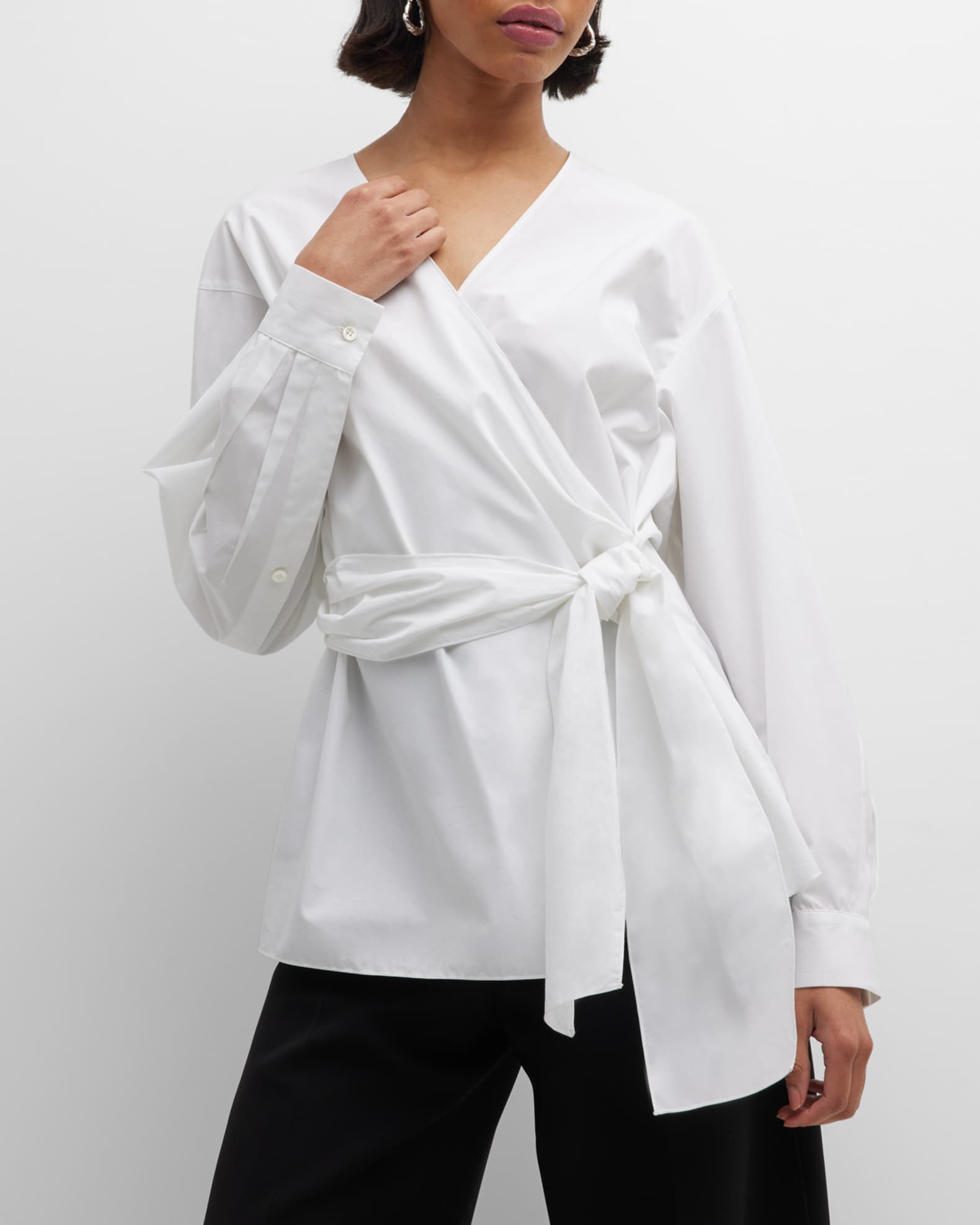 Lafayette 148 New York Stretch Cotton Wrap Blouse | Neiman Marcus