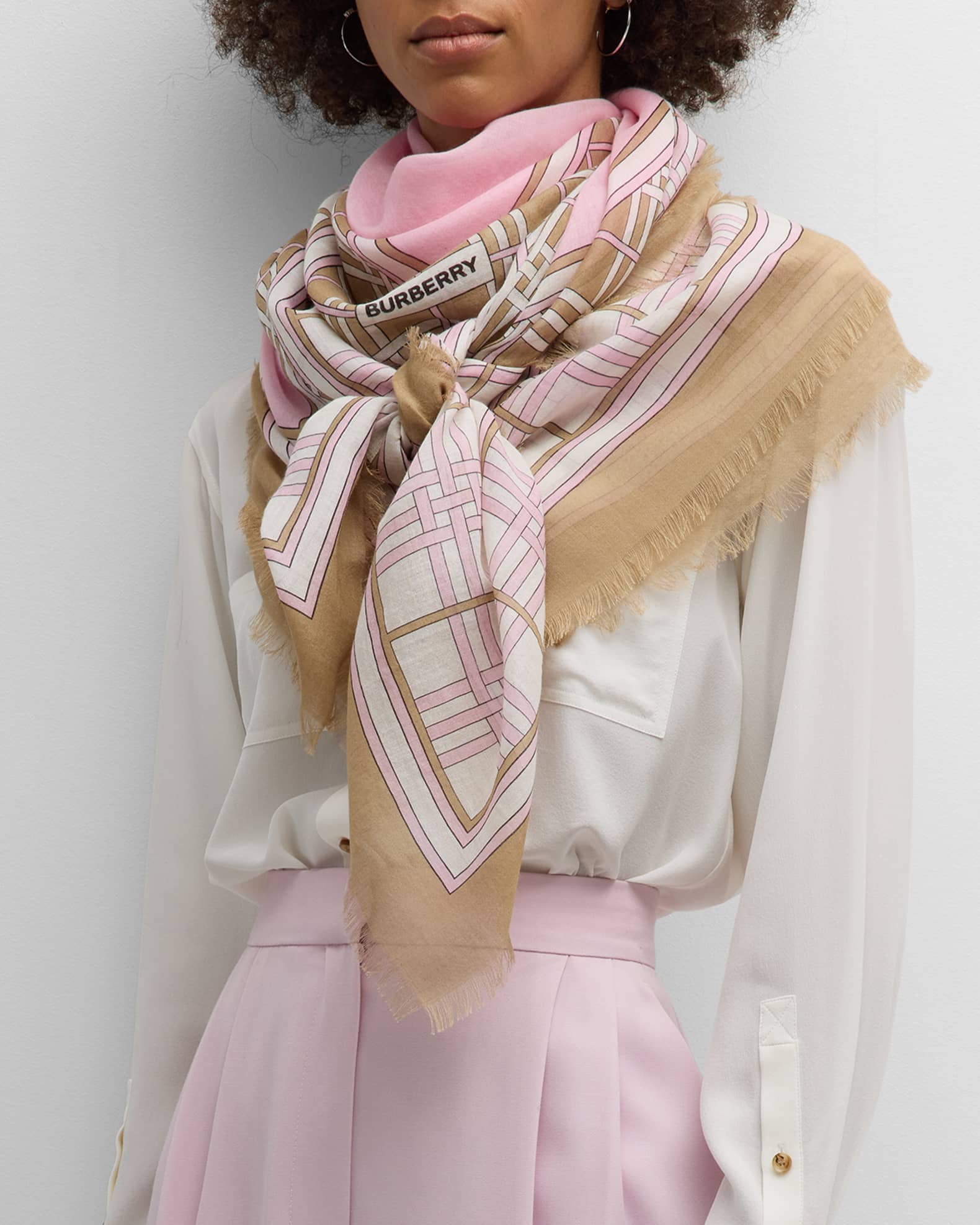 Burberry Check Wool-Silk Square Scarf | Neiman Marcus