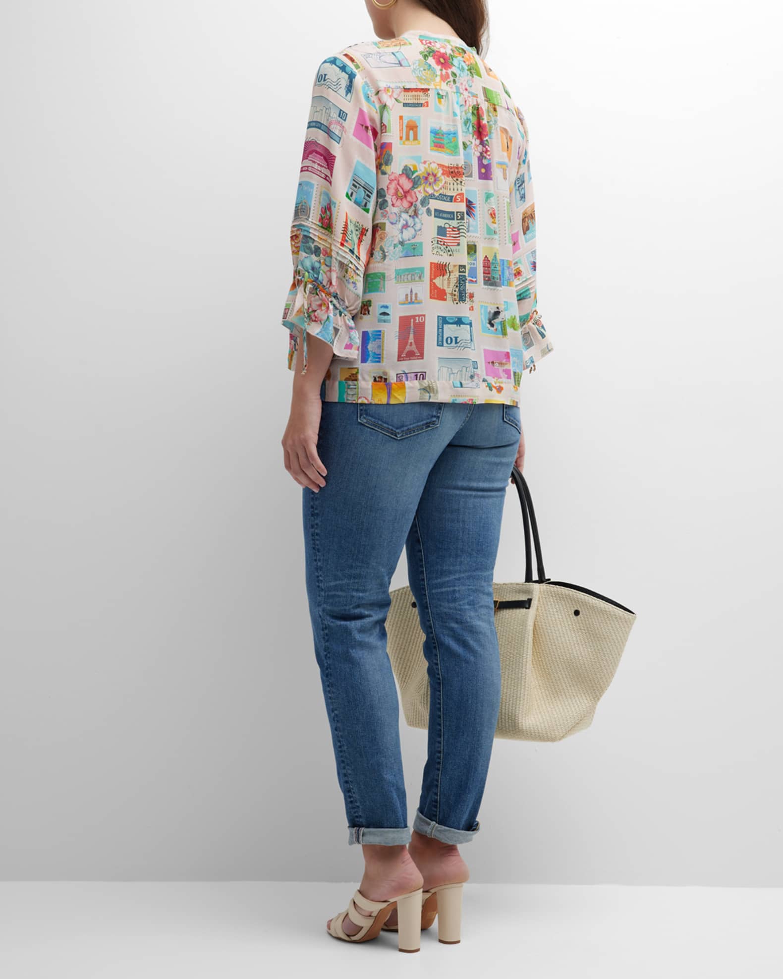 Johnny Was Plus Size Sekai Vacanza Stamp-Print Silk Blouse | Neiman Marcus