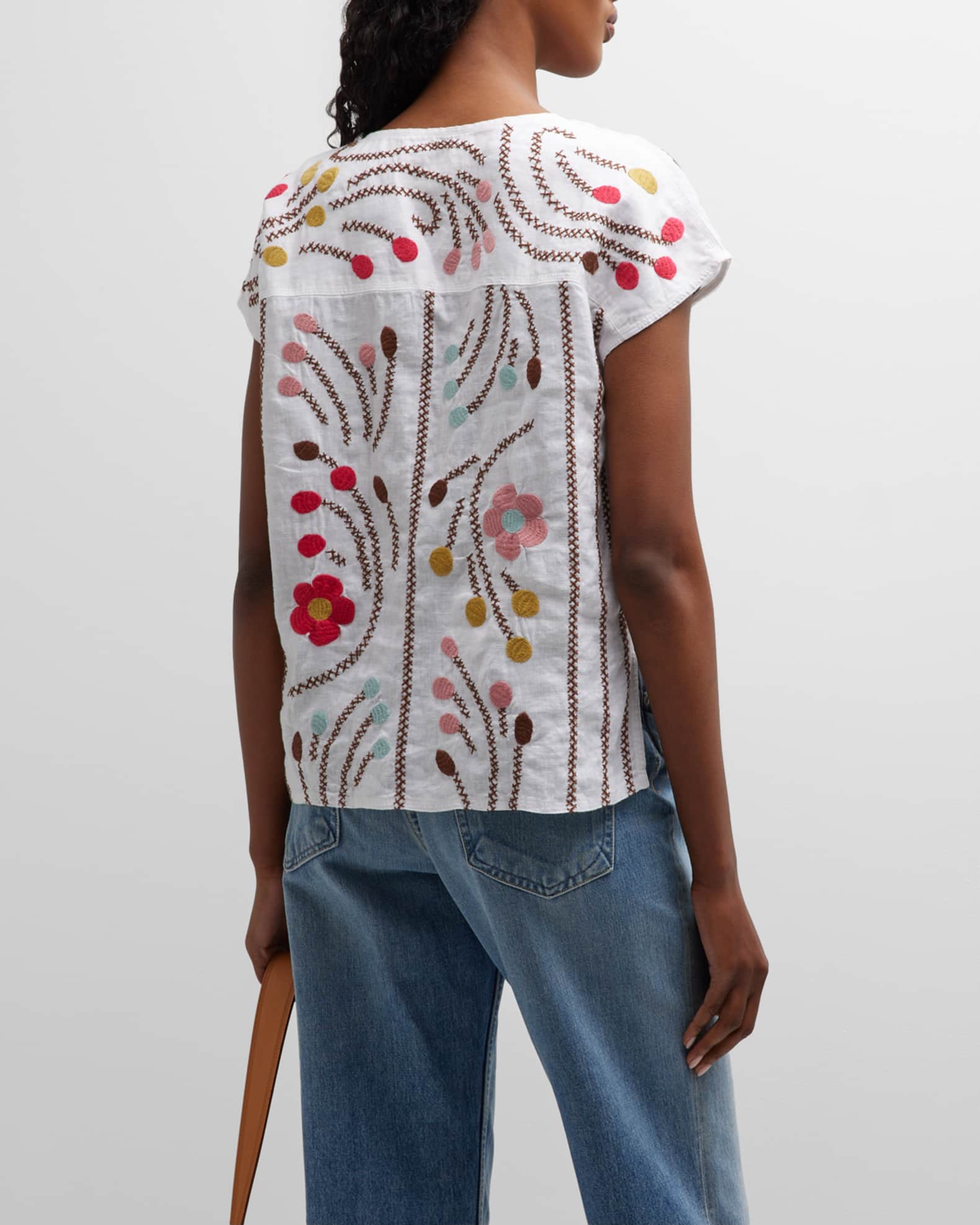 Johnny Was Joni Easy-Paneled Top with Embroidered Detail | Neiman Marcus