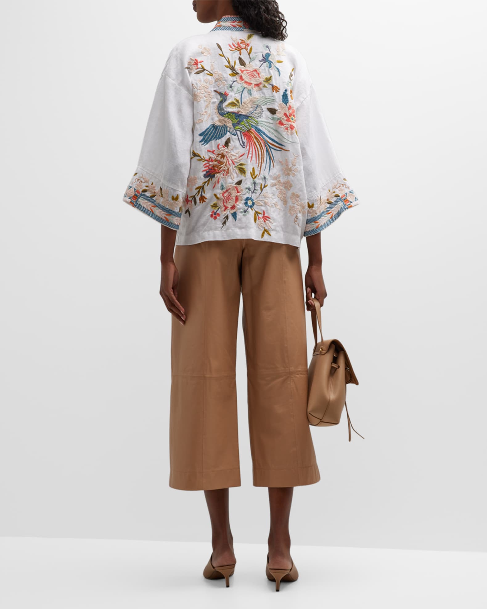 Johnny Was Ceretti Cropped Linen Kimono with Embroidered Detail ...
