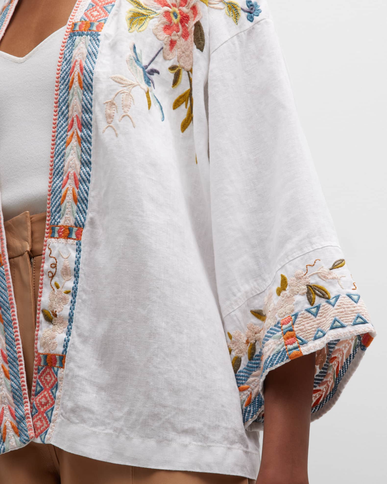Johnny Was Ceretti Cropped Linen Kimono with Embroidered Detail ...