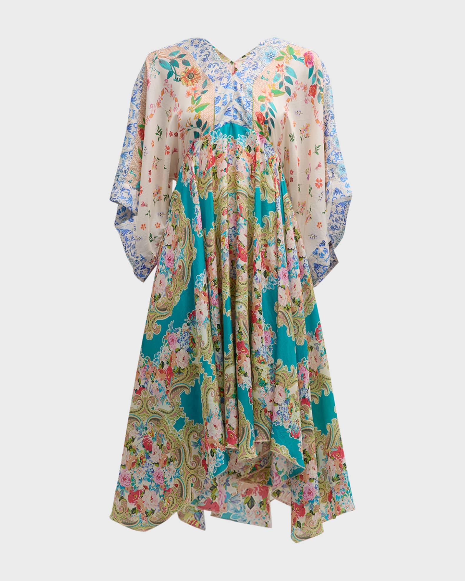 Johnny Was Rivoray Cyrene Floral-Print Empire Midi Dress | Neiman Marcus