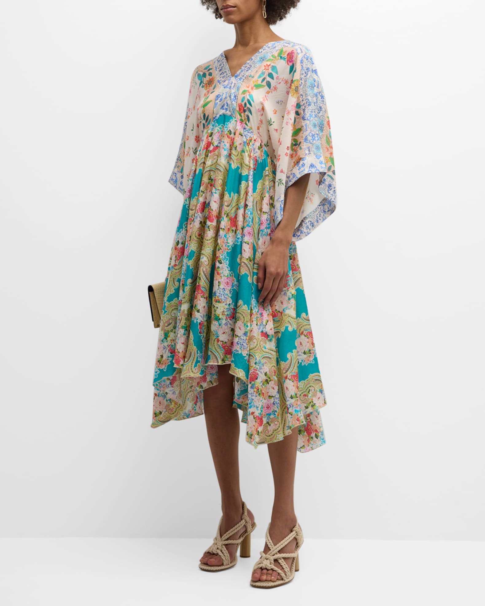Johnny Was Rivoray Cyrene Floral-Print Empire Midi Dress | Neiman Marcus
