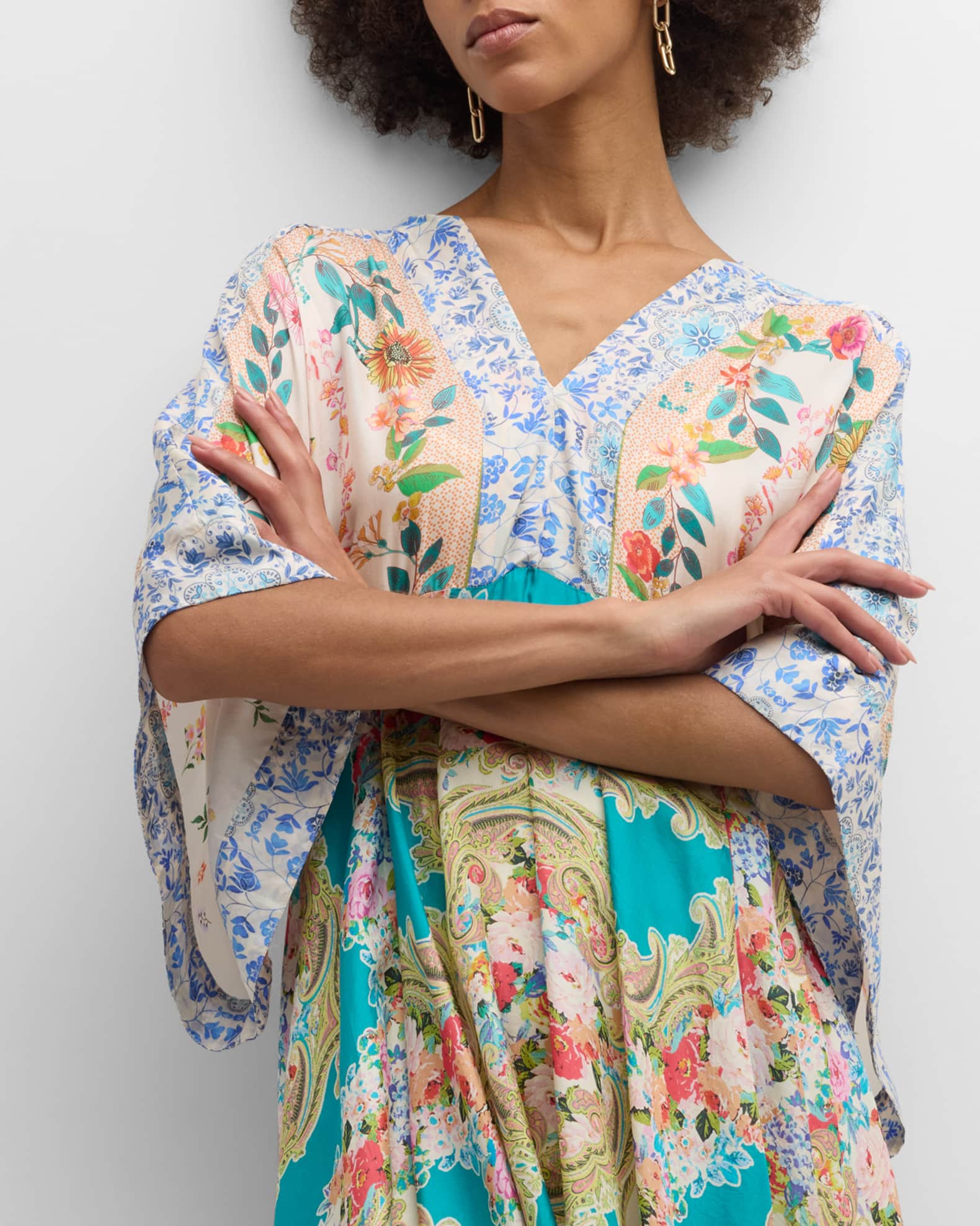 Johnny Was Rivoray Cyrene Floral-Print Empire Midi Dress | Neiman Marcus