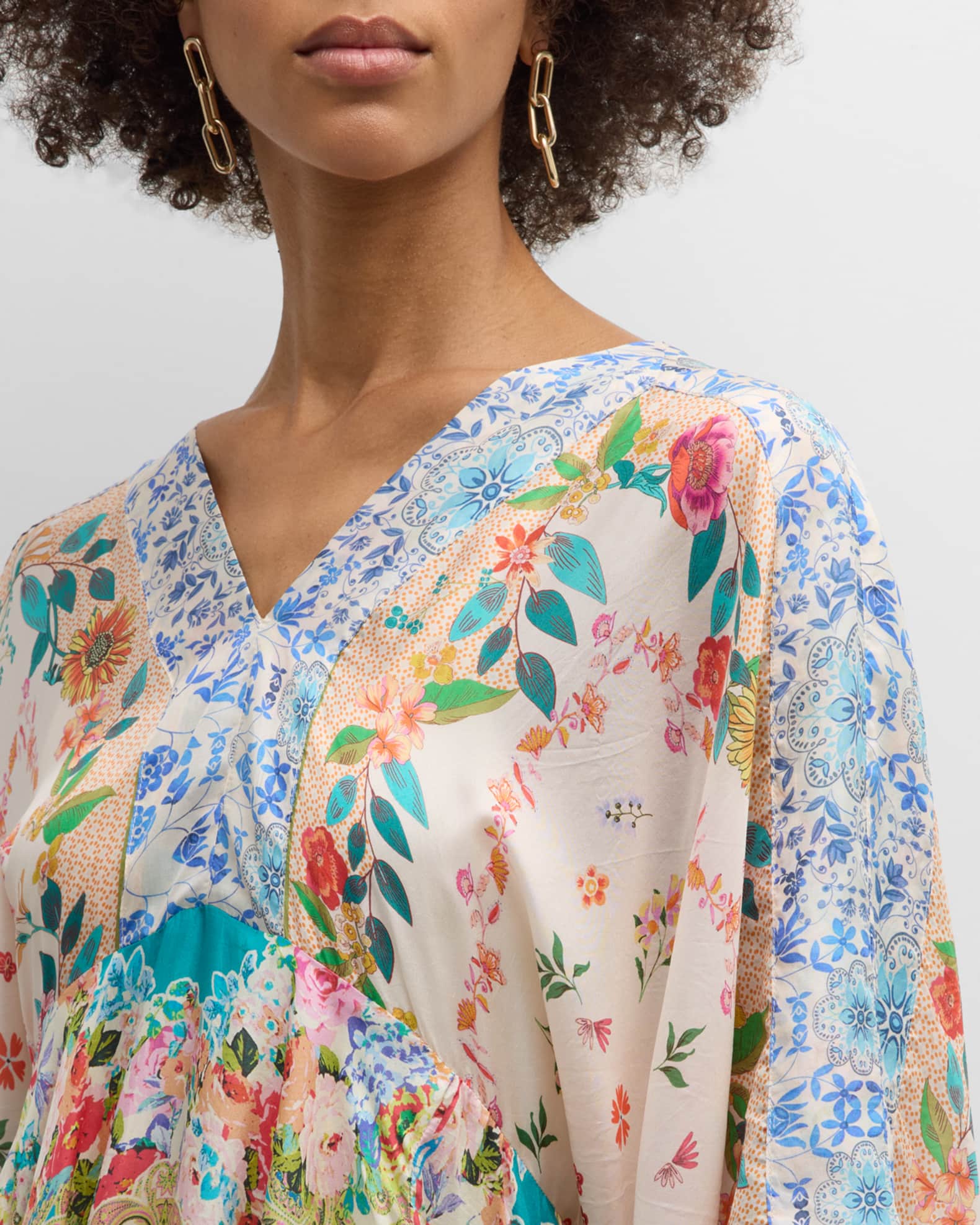 Johnny Was Rivoray Cyrene Floral-Print Empire Midi Dress | Neiman Marcus