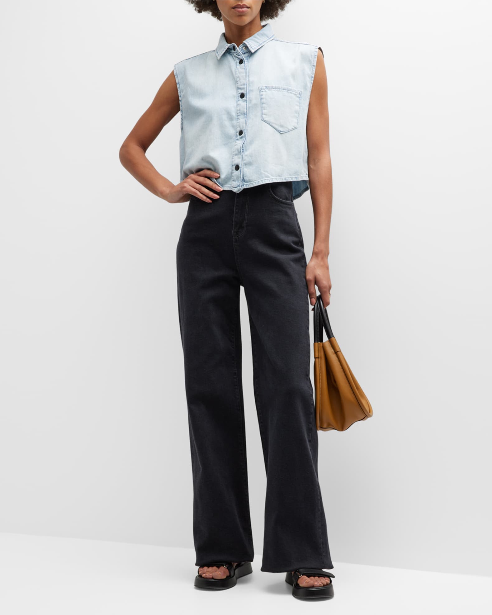 Triarchy Ms. Hart Petal-Hem Cropped Denim Shirt | Neiman Marcus