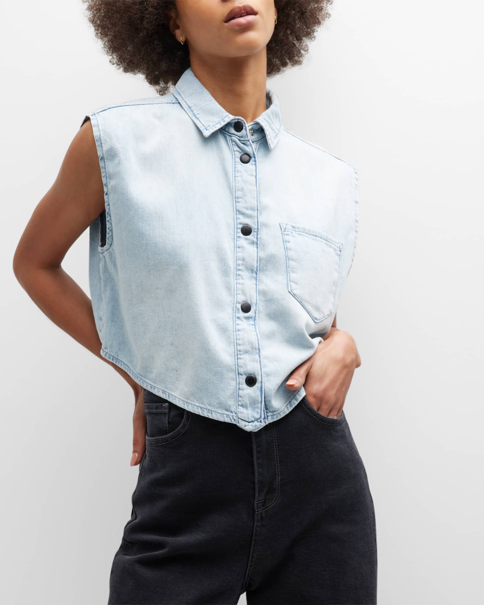 Triarchy Ms. Hart Petal-Hem Cropped Denim Shirt | Neiman Marcus