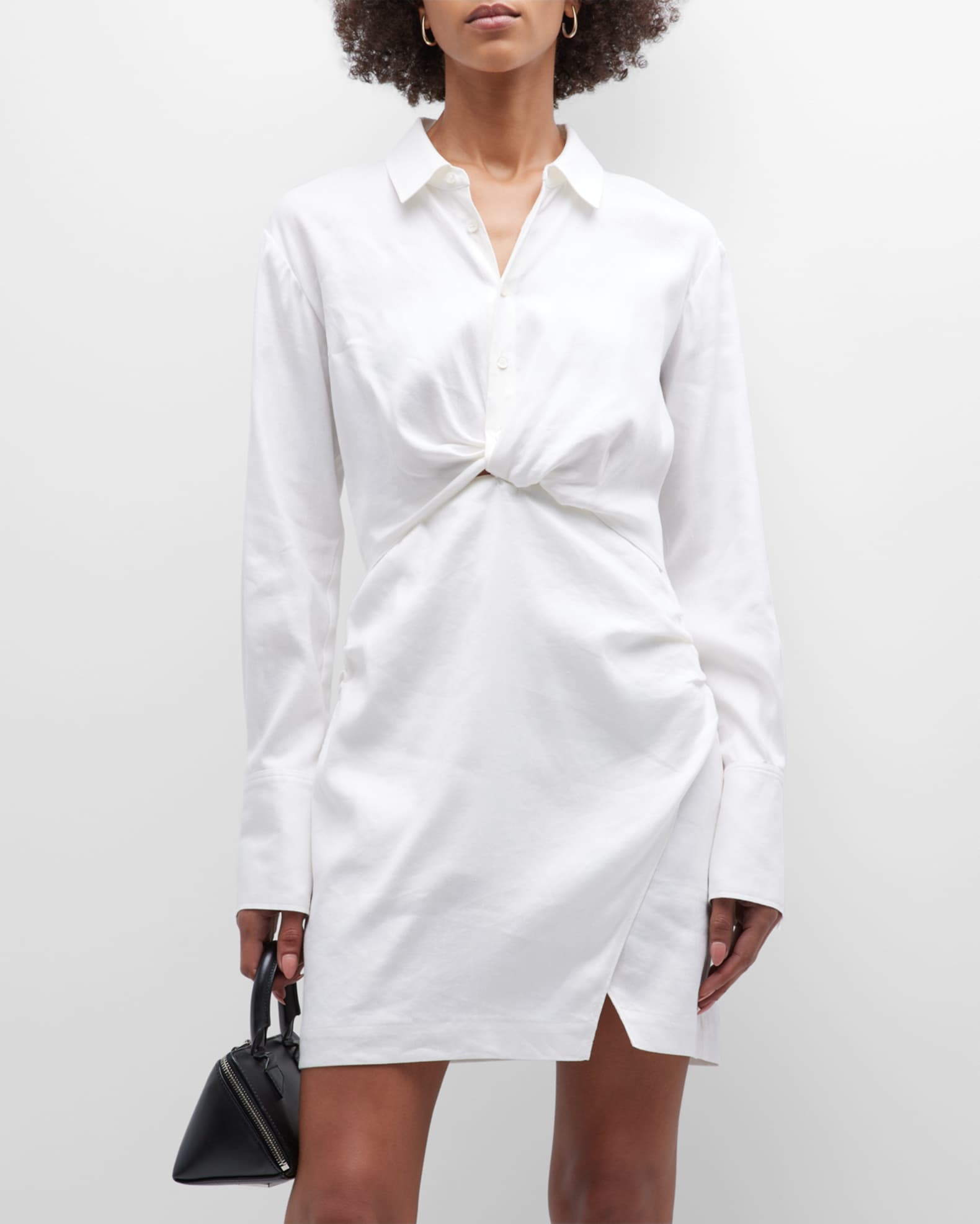 FRAME Cotton Long-Sleeve Twist Mini Dress | Neiman Marcus