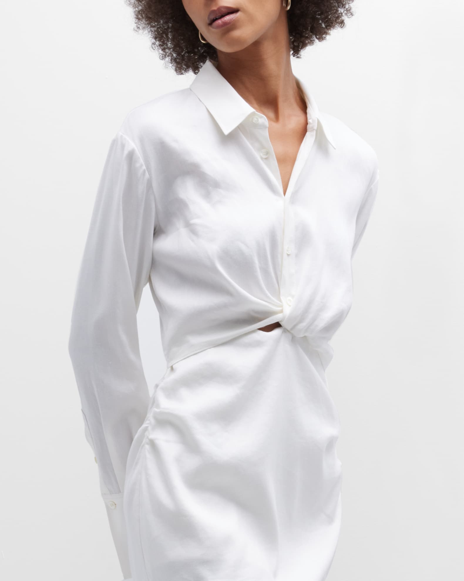 FRAME Cotton Long-Sleeve Twist Mini Dress | Neiman Marcus