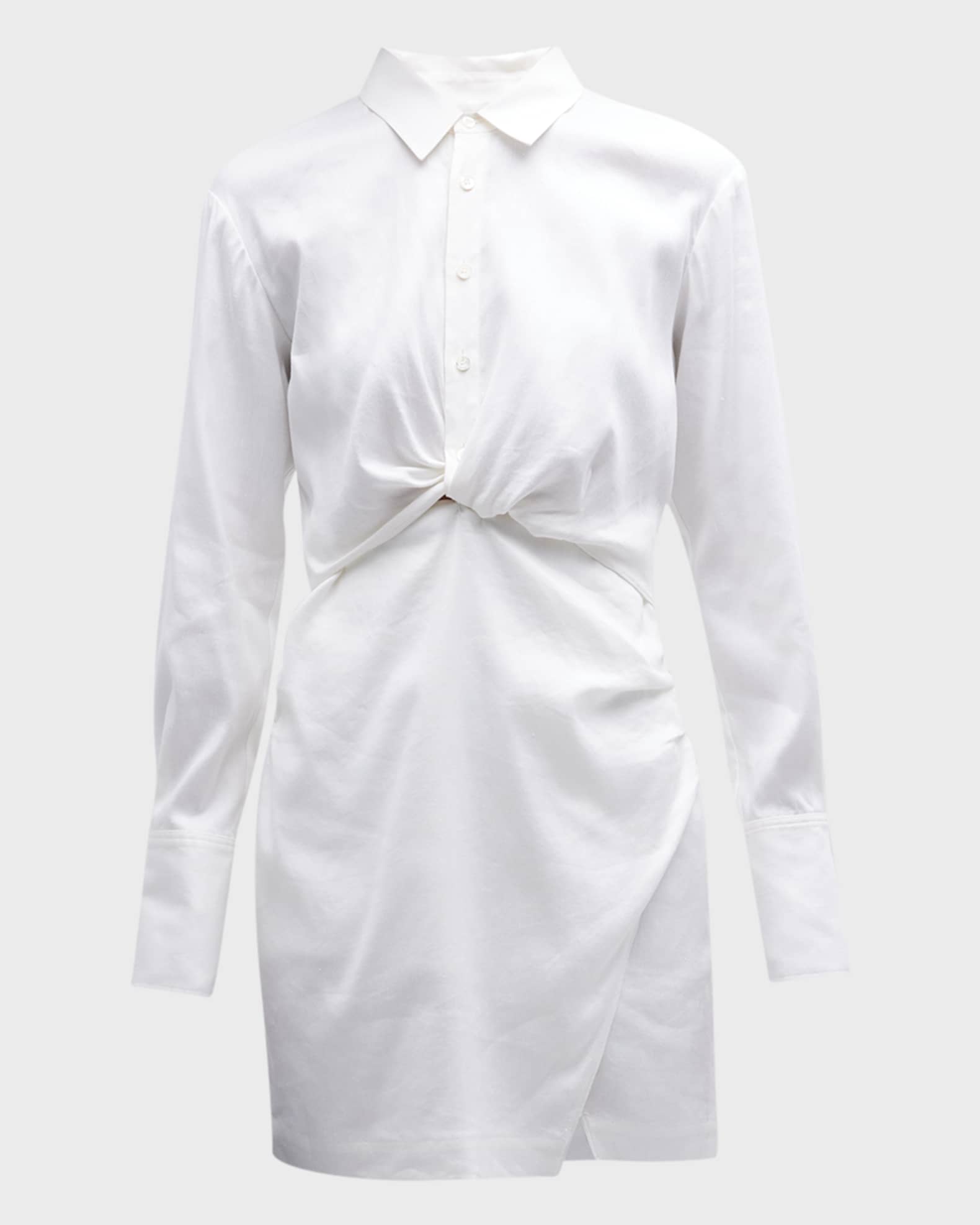 FRAME Cotton Long-Sleeve Twist Mini Dress | Neiman Marcus