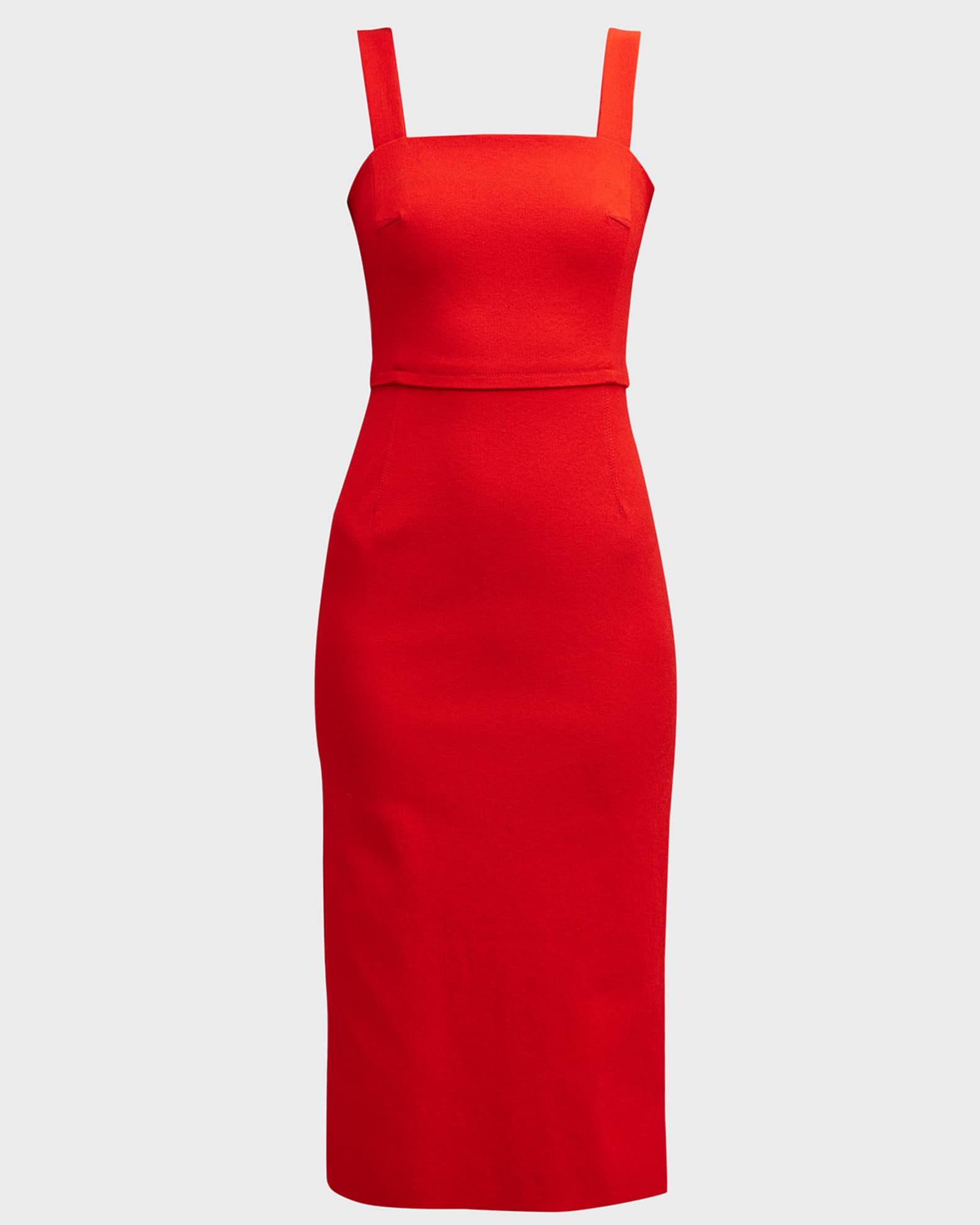 Tory Burch Square-Neck Sleeveless Stretch Faille Midi Dress | Neiman Marcus