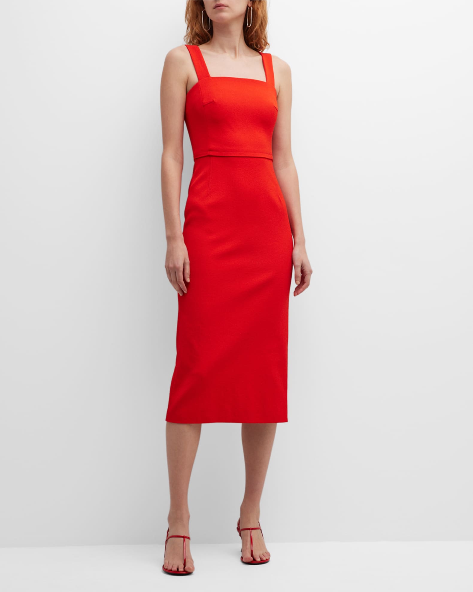 Tory Burch Square-Neck Sleeveless Stretch Faille Midi Dress | Neiman Marcus