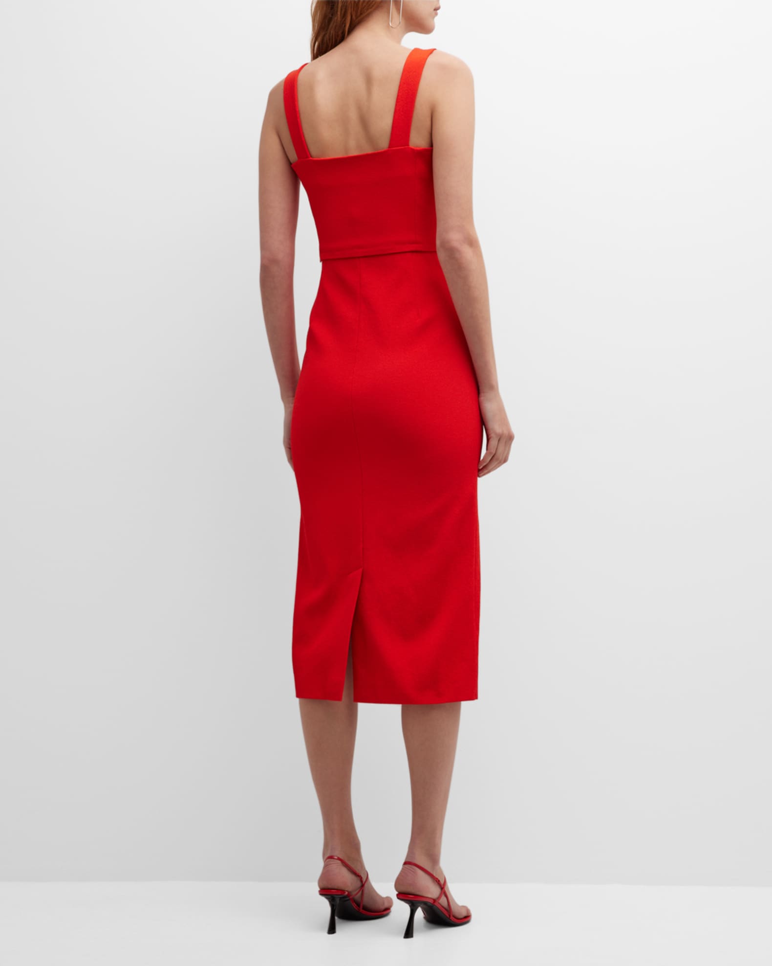 Tory Burch Square-Neck Sleeveless Stretch Faille Midi Dress | Neiman Marcus