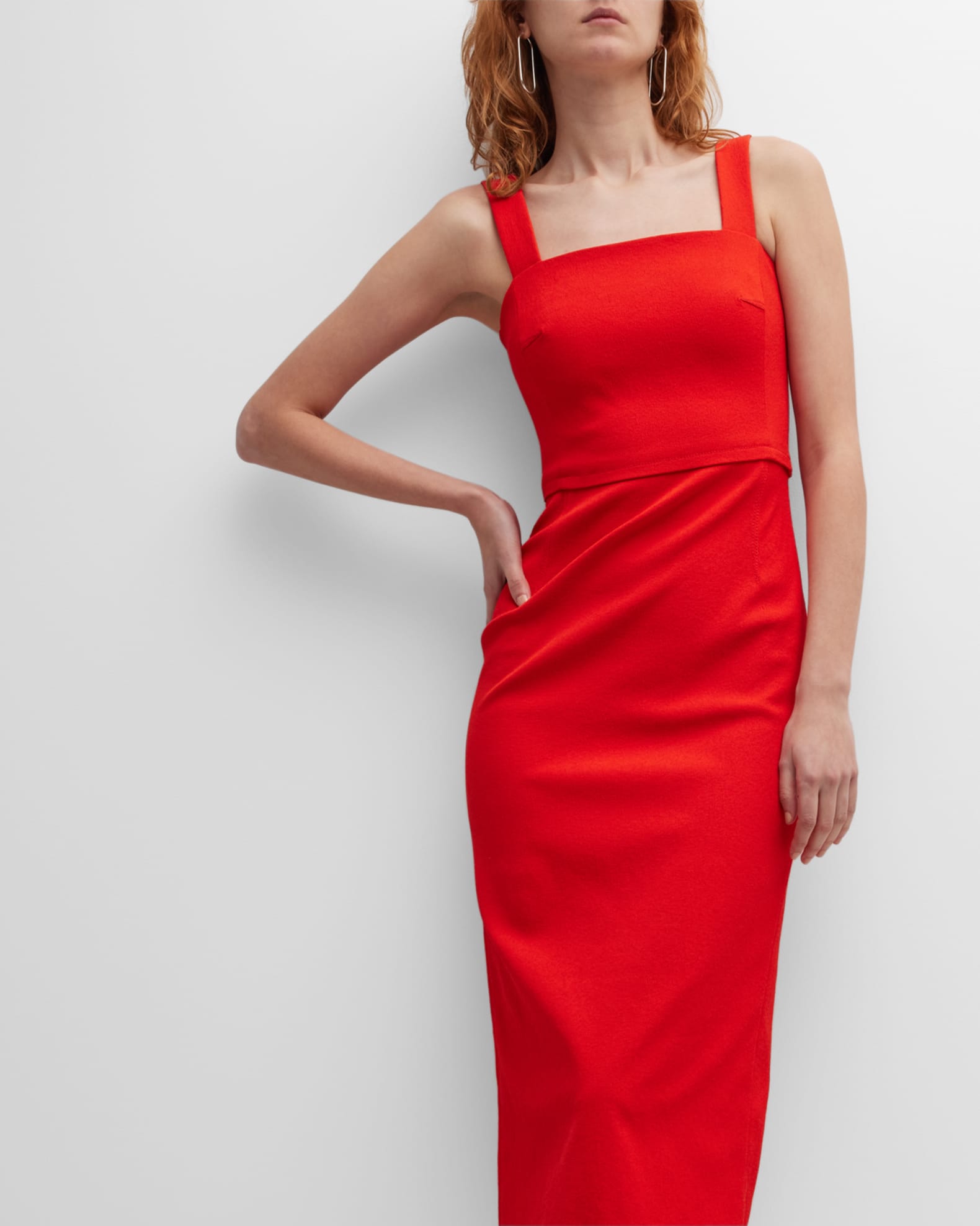 Tory Burch Square-Neck Sleeveless Stretch Faille Midi Dress | Neiman Marcus