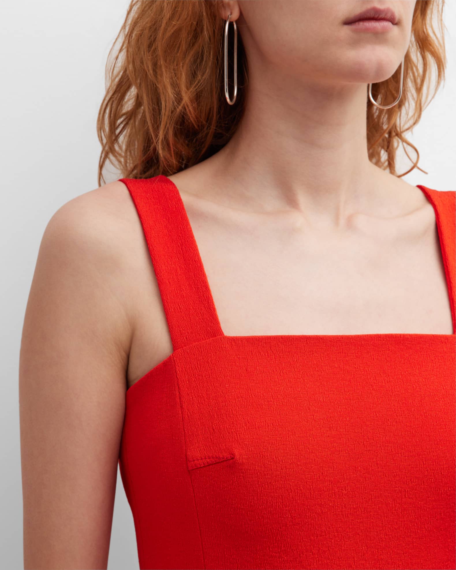 Tory Burch Square-Neck Sleeveless Stretch Faille Midi Dress | Neiman Marcus