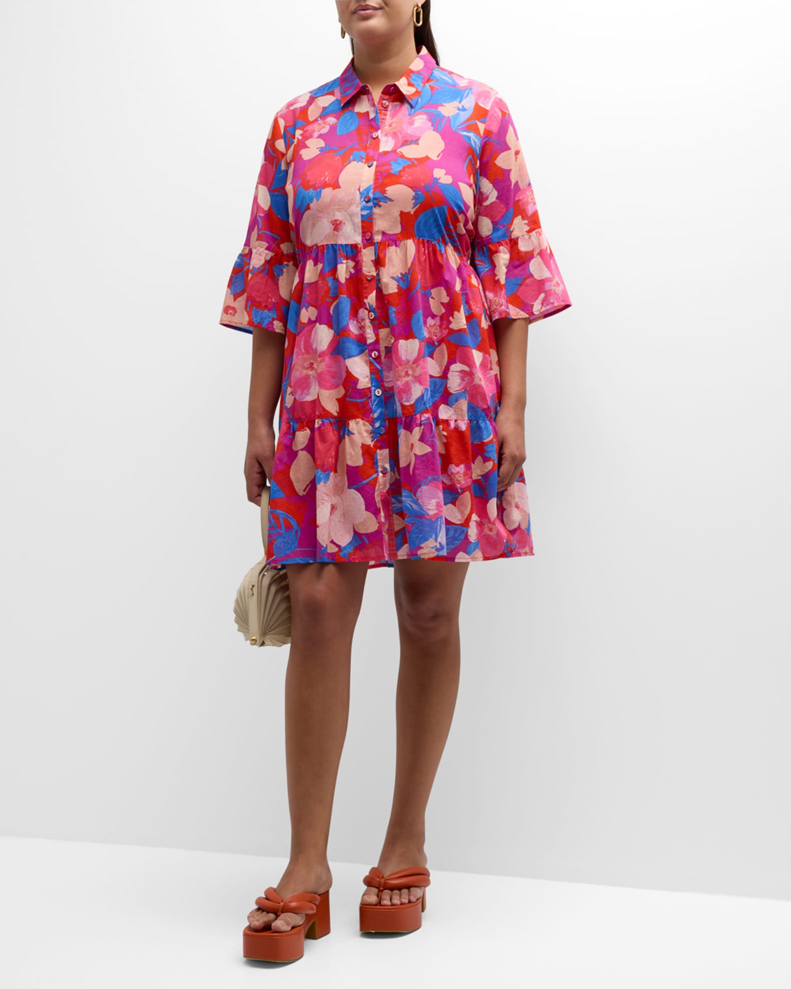 Johnny Was Plus Size Giverney Gardens Bell-Sleeve Dress | Neiman Marcus
