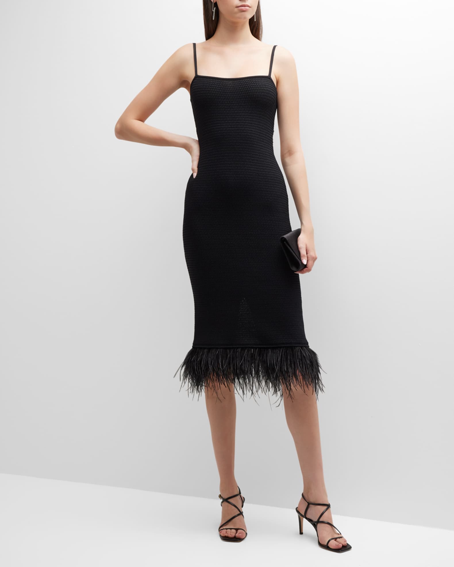 FRAME Crochet Feather-Trim Midi Dress | Neiman Marcus