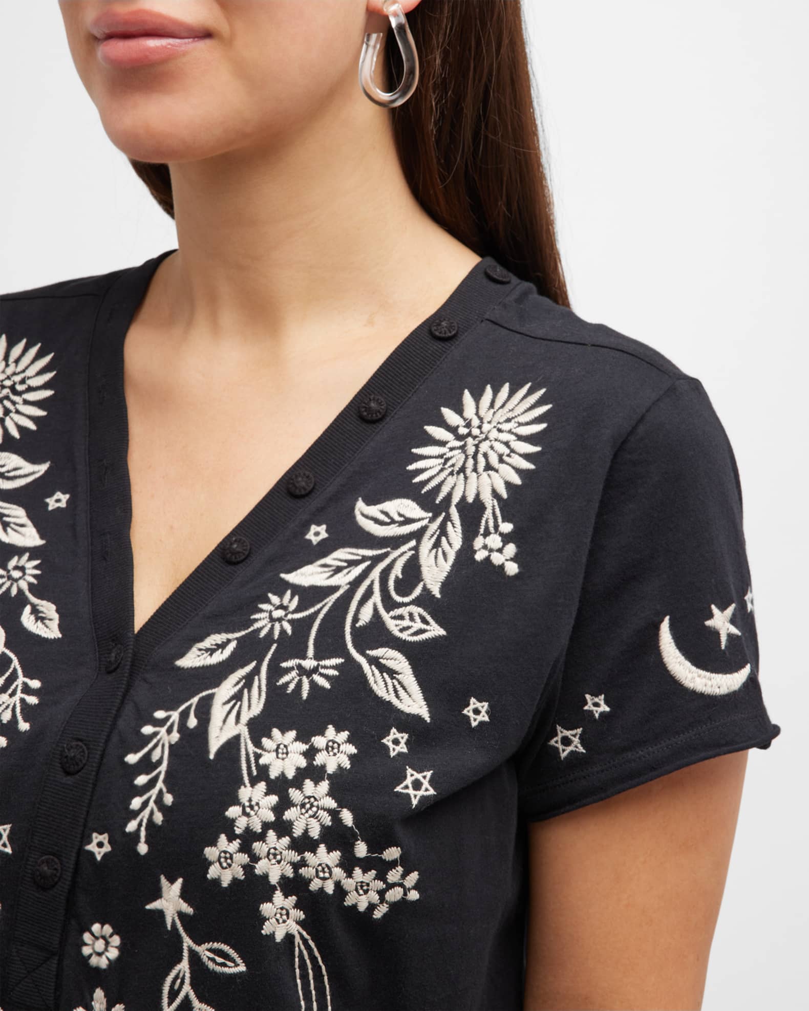 Johnny Was Plus Size Oleander Embroidered Cotton Tee | Neiman Marcus