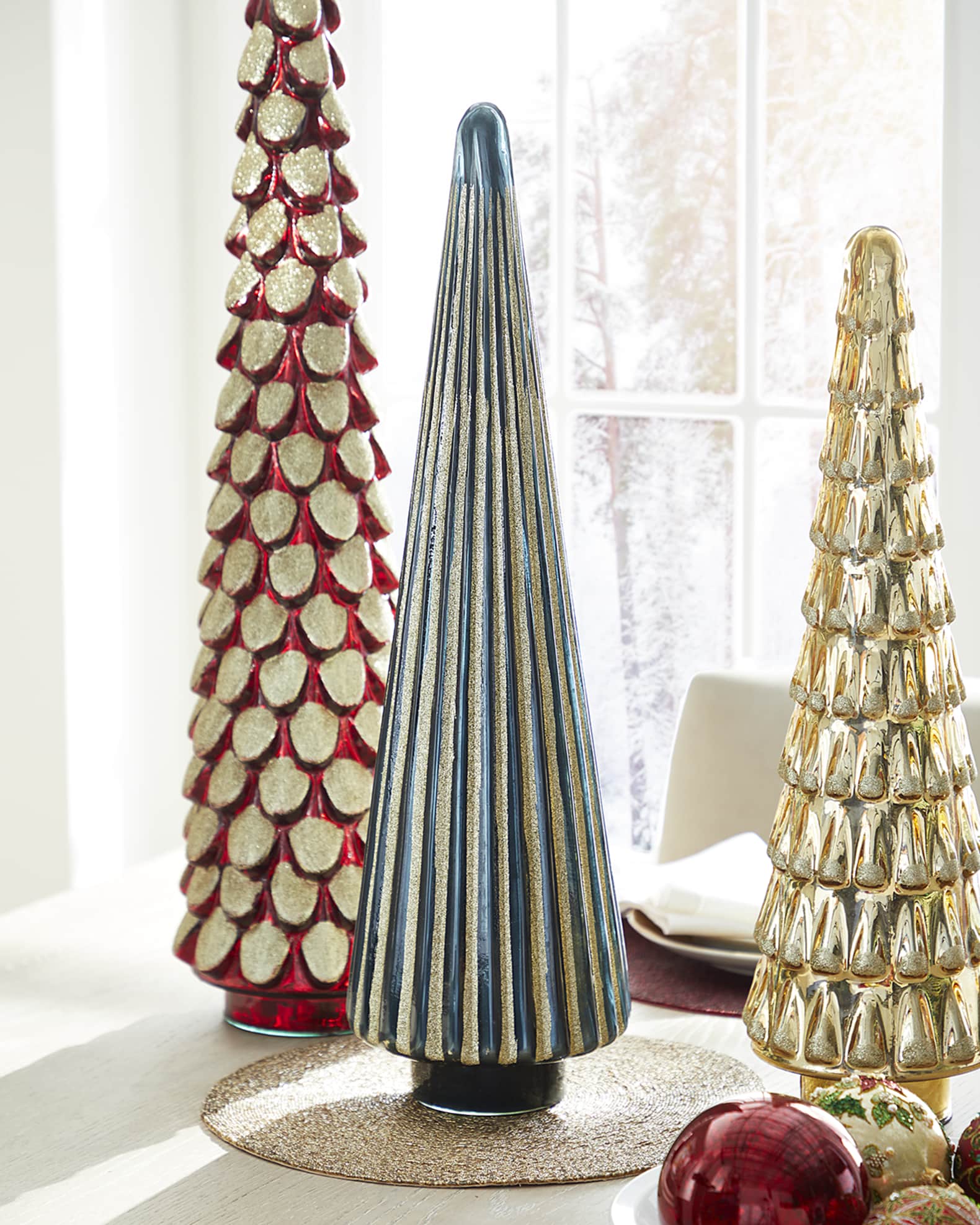 Neiman Marcus Striped Glitter & Glass Christmas Tree Accent | Neiman Marcus