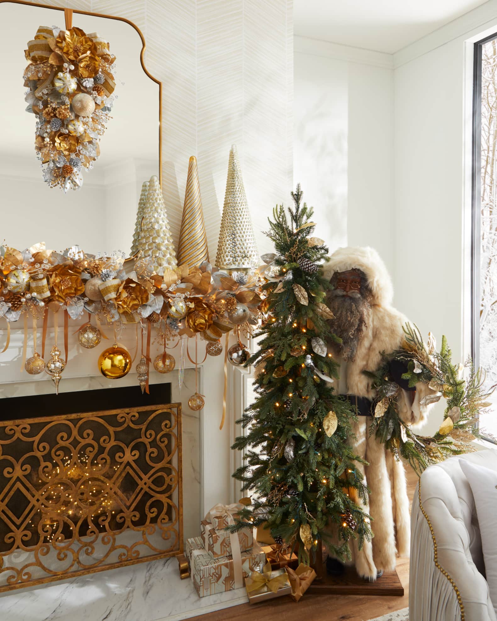 Neiman Marcus Shiny Silver Glass Tree with Gold Glitter Accent | Neiman ...