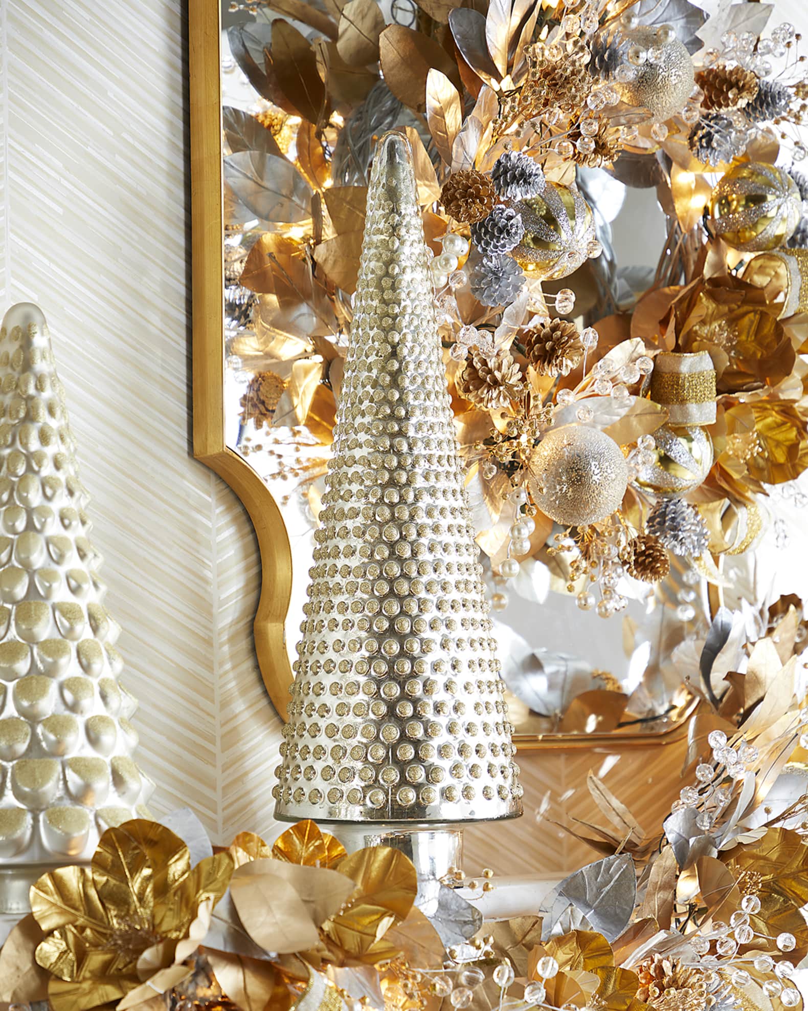 Neiman Marcus Shiny Silver Glass Tree with Gold Glitter Accent | Neiman ...