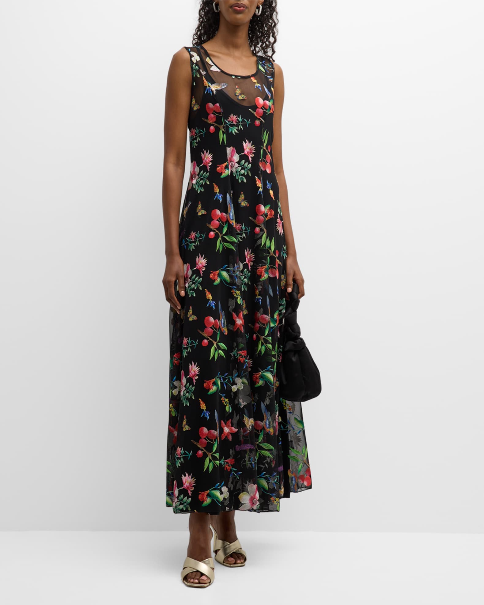 Johnny Was Emilda Embroidered Sleeveless Mesh Maxi Dress | Neiman Marcus