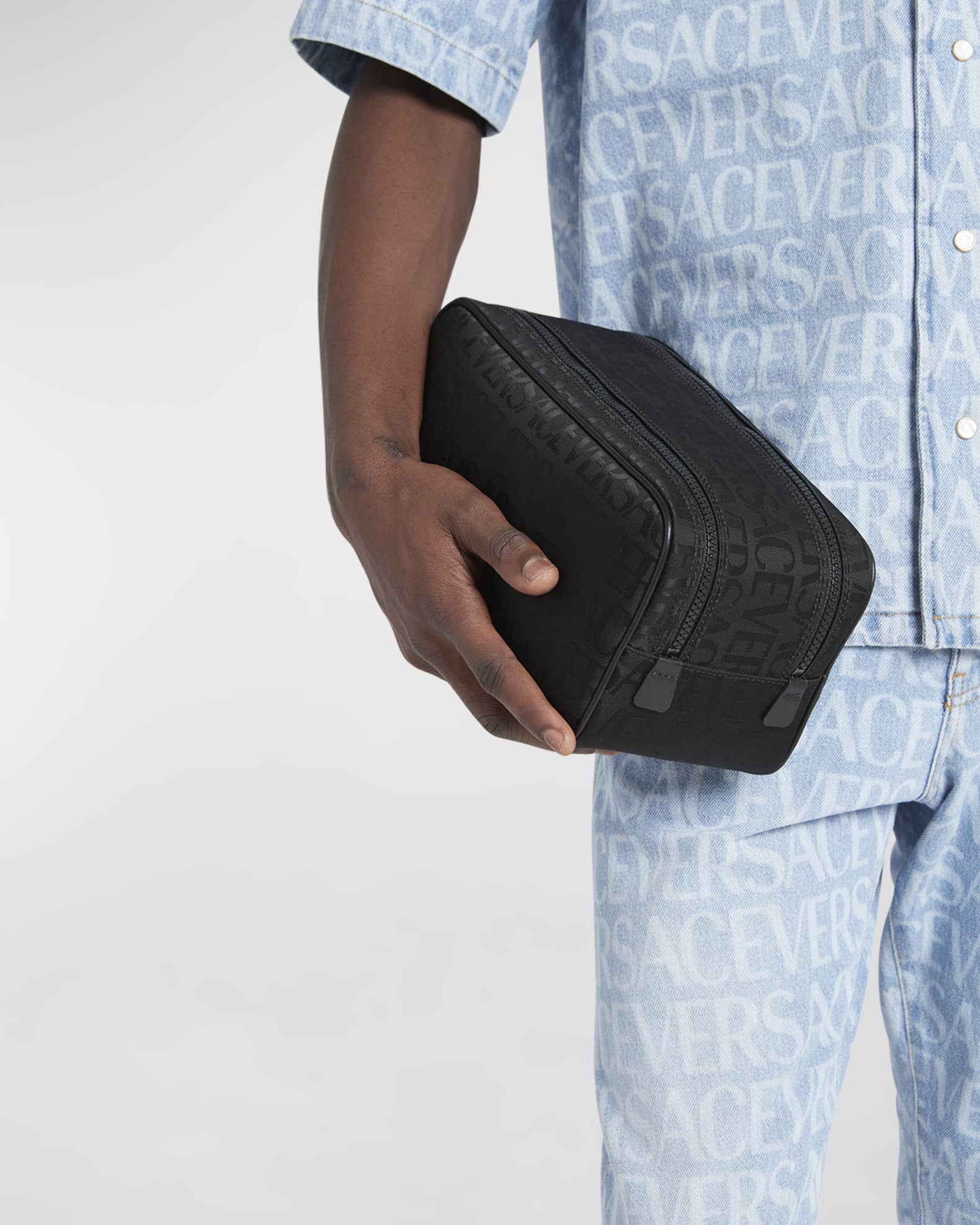 Versace Men's Fabric Logo Toiletry Bag | Neiman Marcus