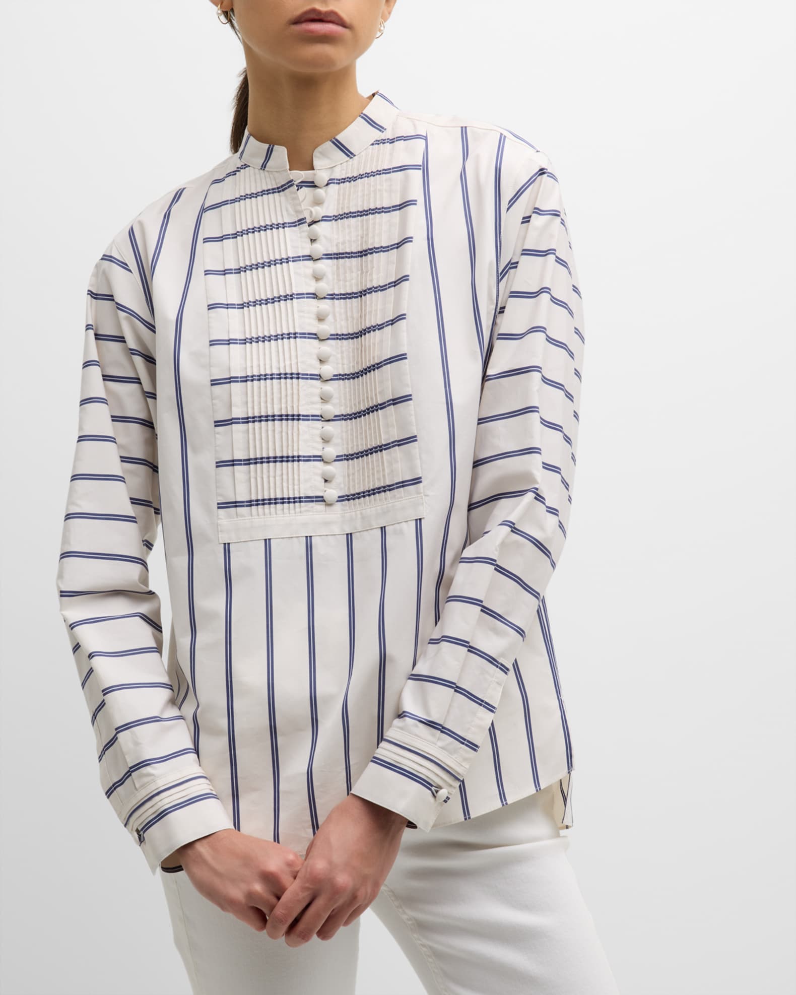 Lafayette 148 New York Striped Pintuck Button-Down Blouse | Neiman Marcus