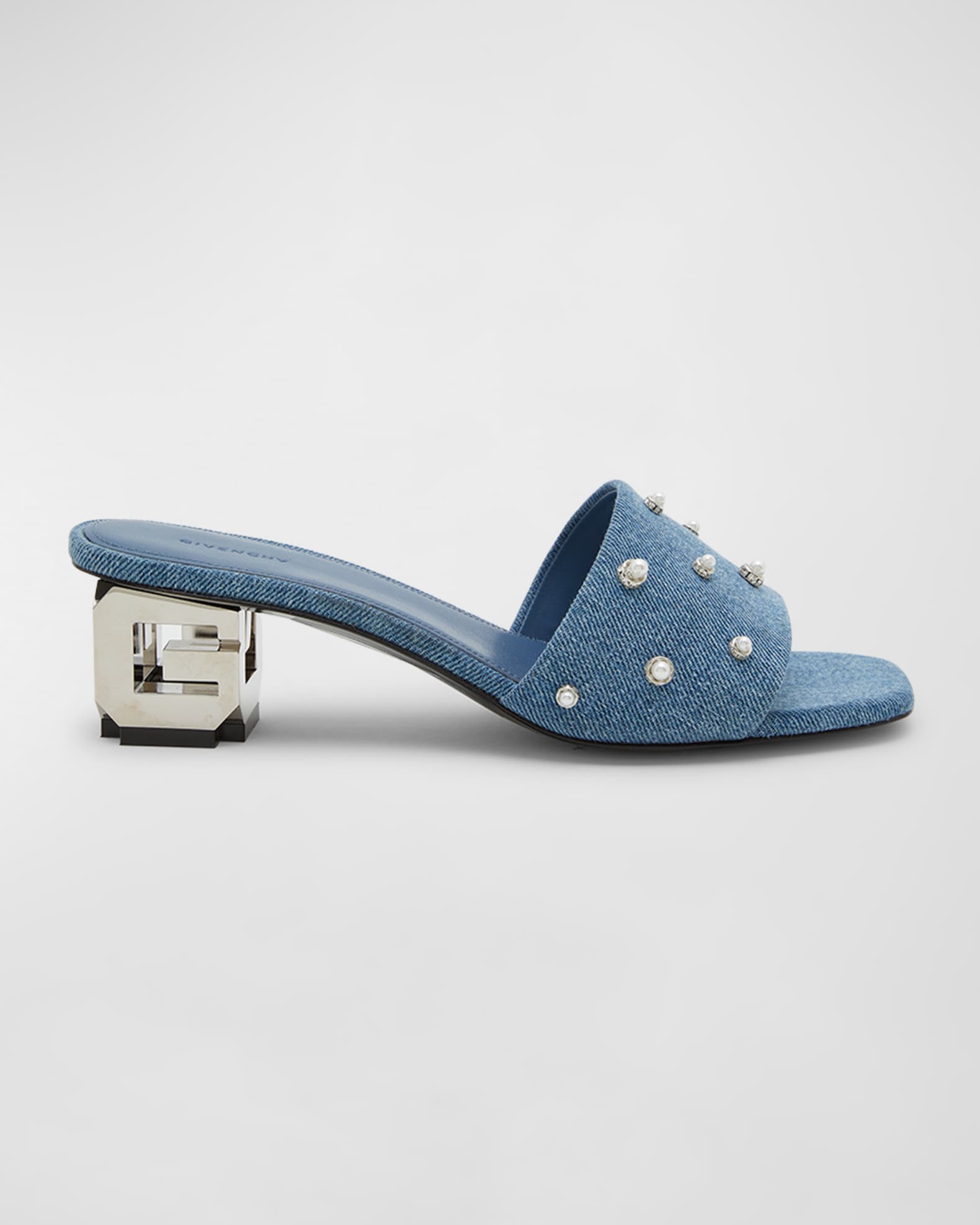 Givenchy Pearly Denim G Cube-Heel Mule Sandals | Neiman Marcus