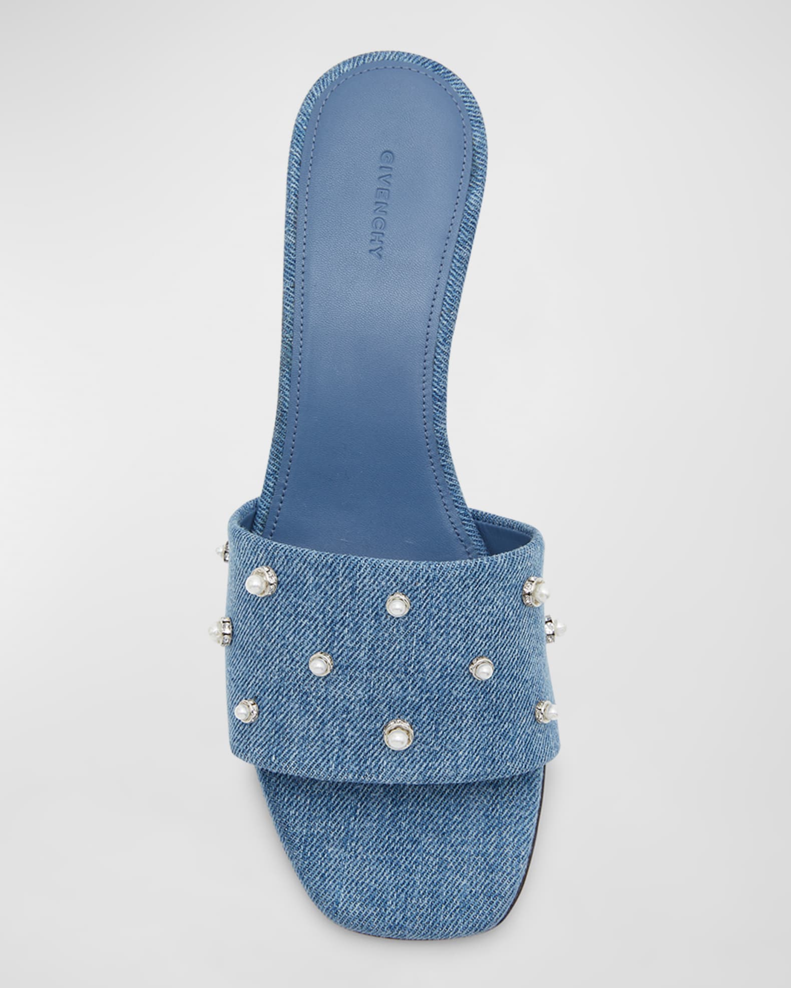 Givenchy Pearly Denim G Cube-Heel Mule Sandals | Neiman Marcus