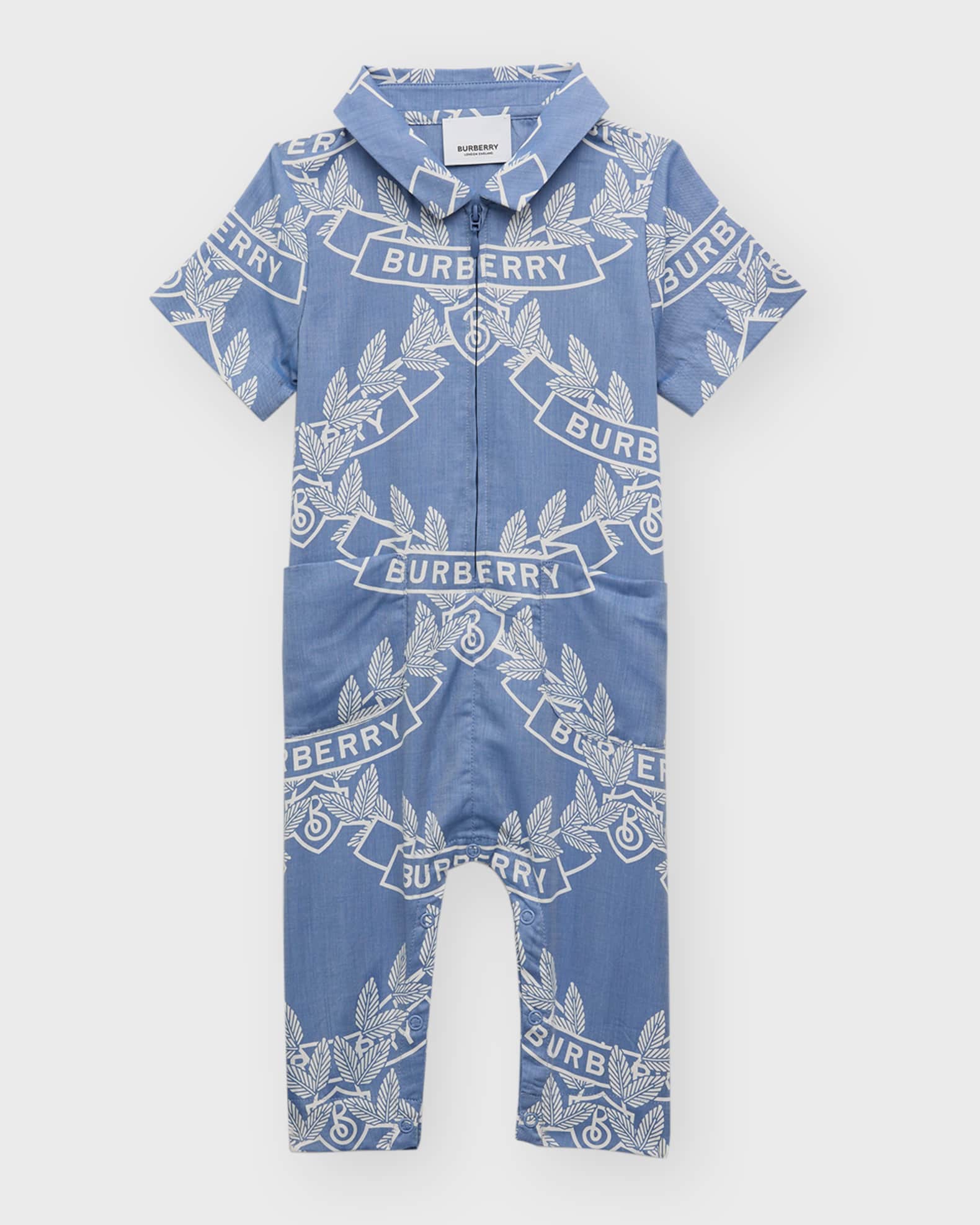Burberry Boy's Andreas Oak Leaf Print Romper, Size 1M-18M | Neiman Marcus