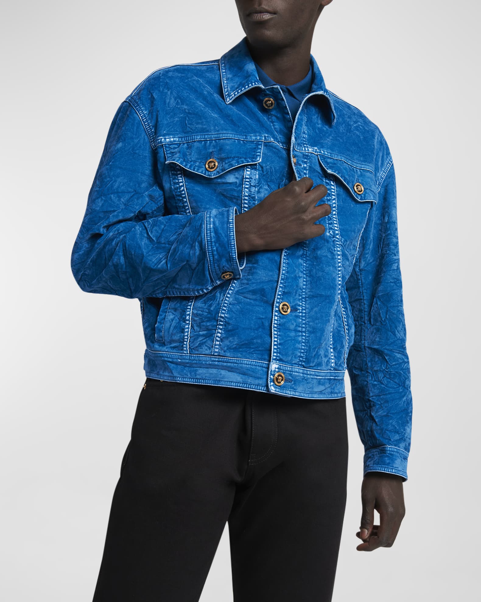 Versace Men's Medusa Flocked Denim Jacket | Neiman Marcus