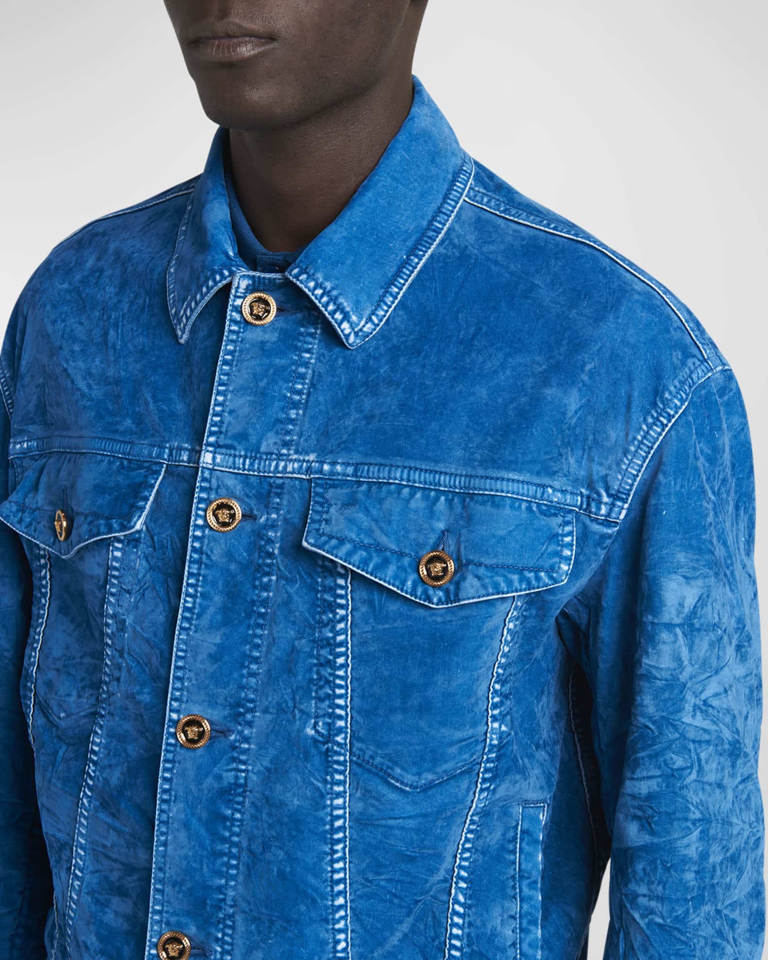 Versace Men's Medusa Flocked Denim Jacket | Neiman Marcus