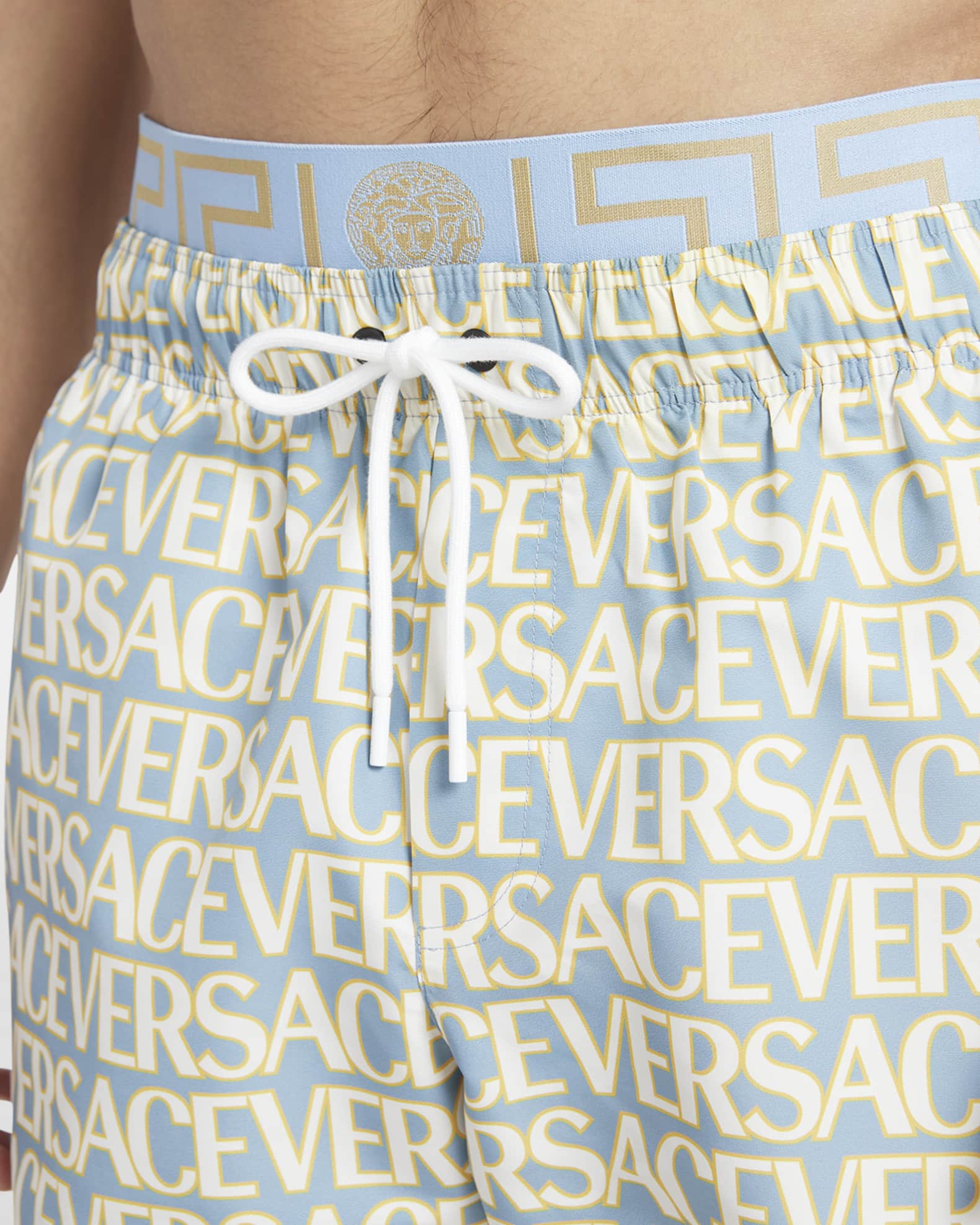 Versace Men's Greca Allover-Logo Swim Shorts | Neiman Marcus