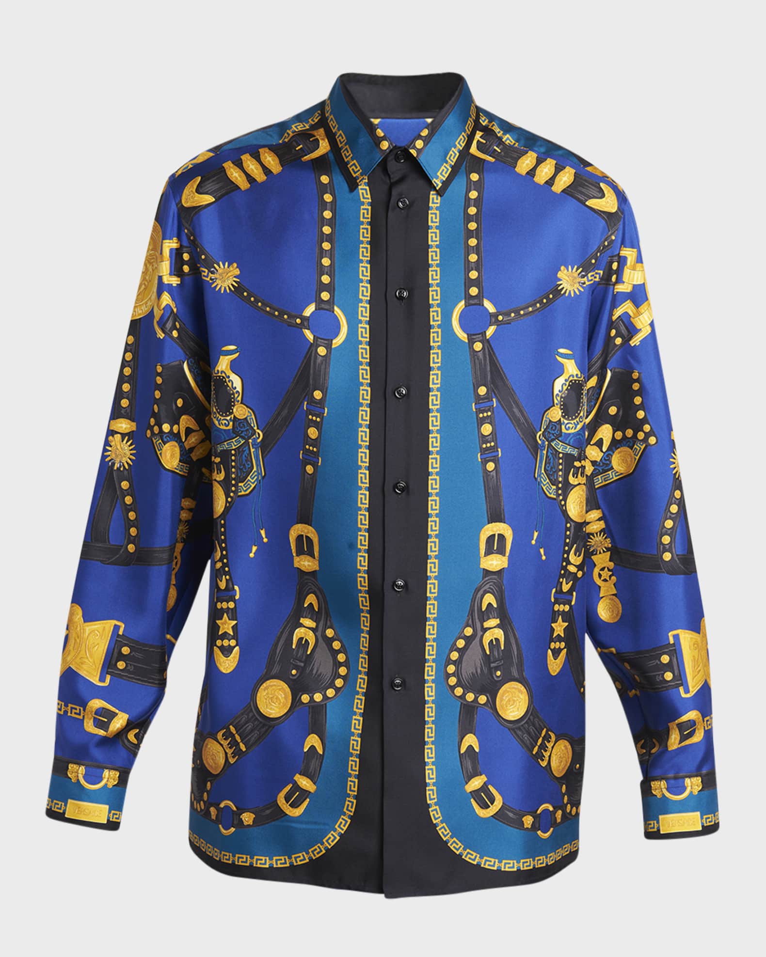 Versace Men's Medusa Harness-Print Silk Sport Shirt | Neiman Marcus