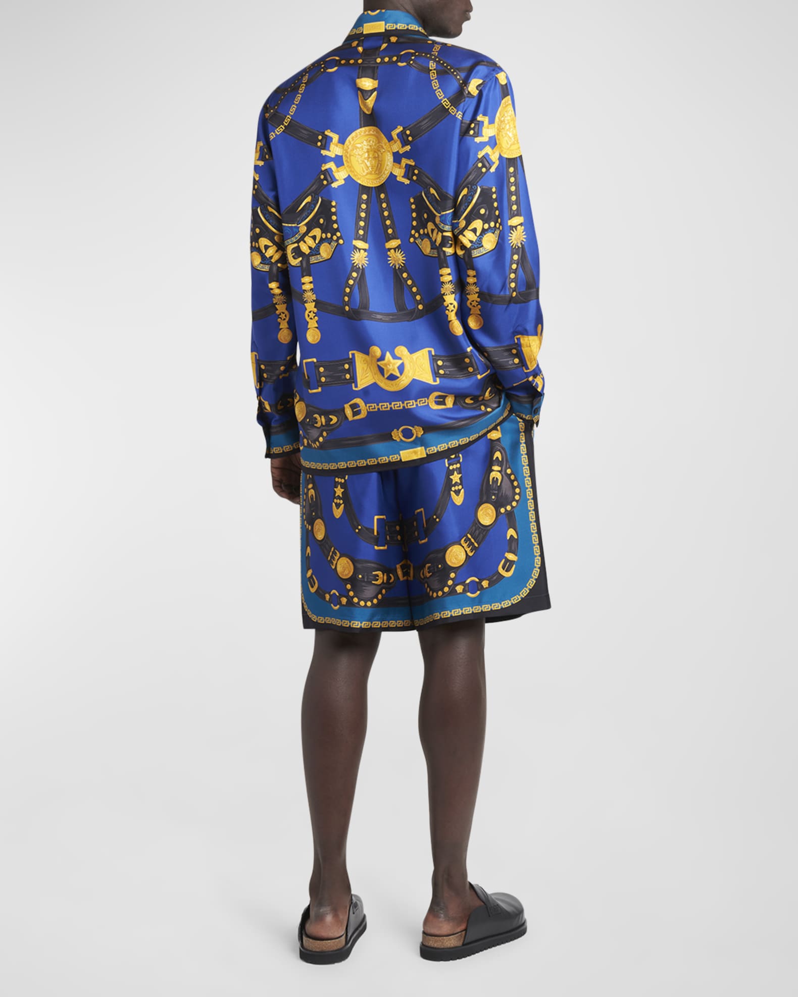 Versace Men's Medusa Harness-Print Silk Sport Shirt | Neiman Marcus