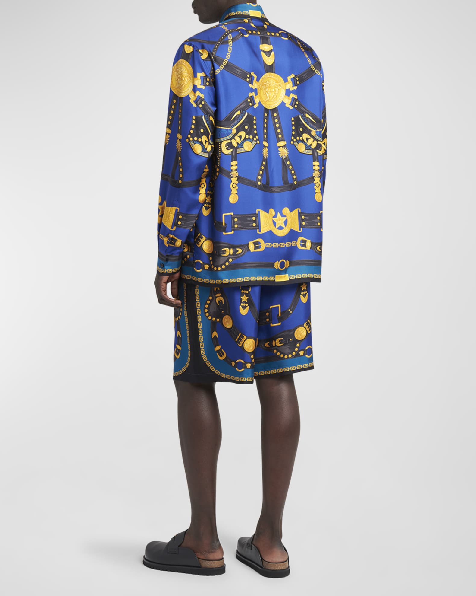 Versace Men's Medusa Harness-Print Silk Sport Shirt | Neiman Marcus