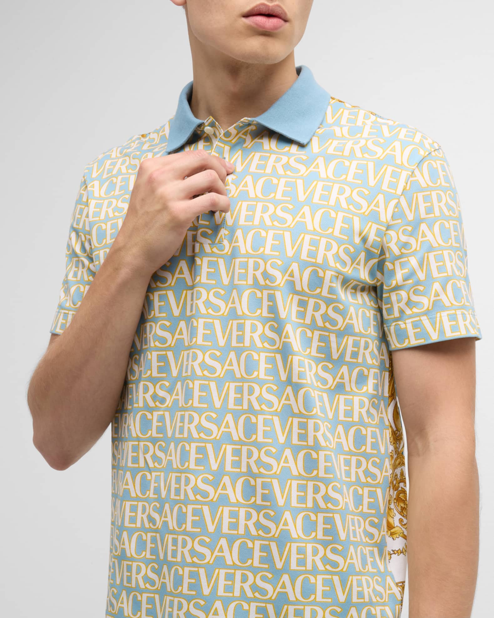 Versace Men's Logomania Polka Dot Polo Shirt | Neiman Marcus