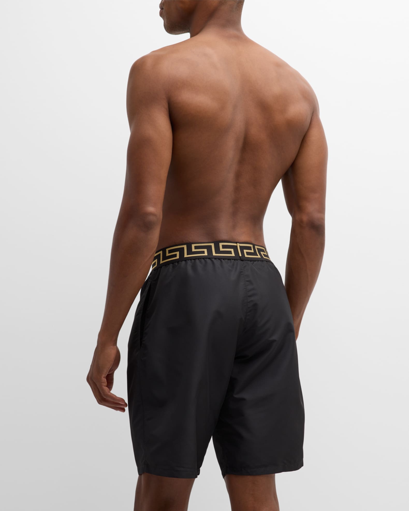 Versace Men's Greca Long Swim Shorts | Neiman Marcus