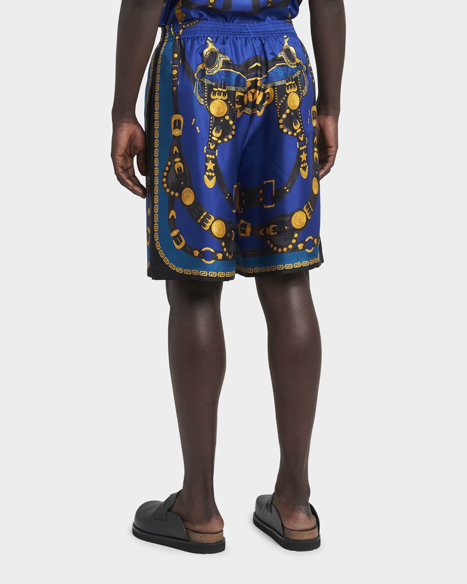 Versace Men's Medusa Harness-Print Silk Shorts | Neiman Marcus