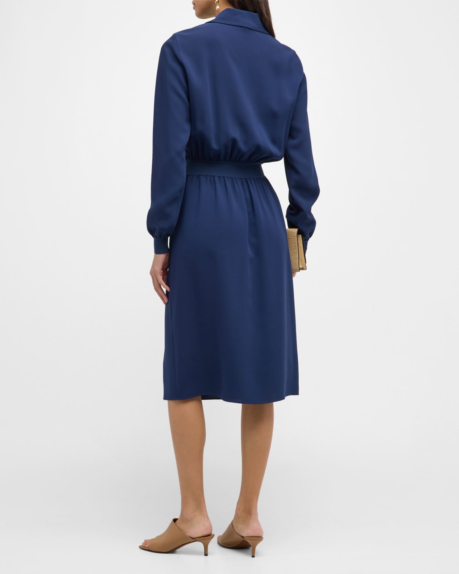 Lafayette 148 New York Gathered-Waist Blouson-Sleeve Midi Dress ...