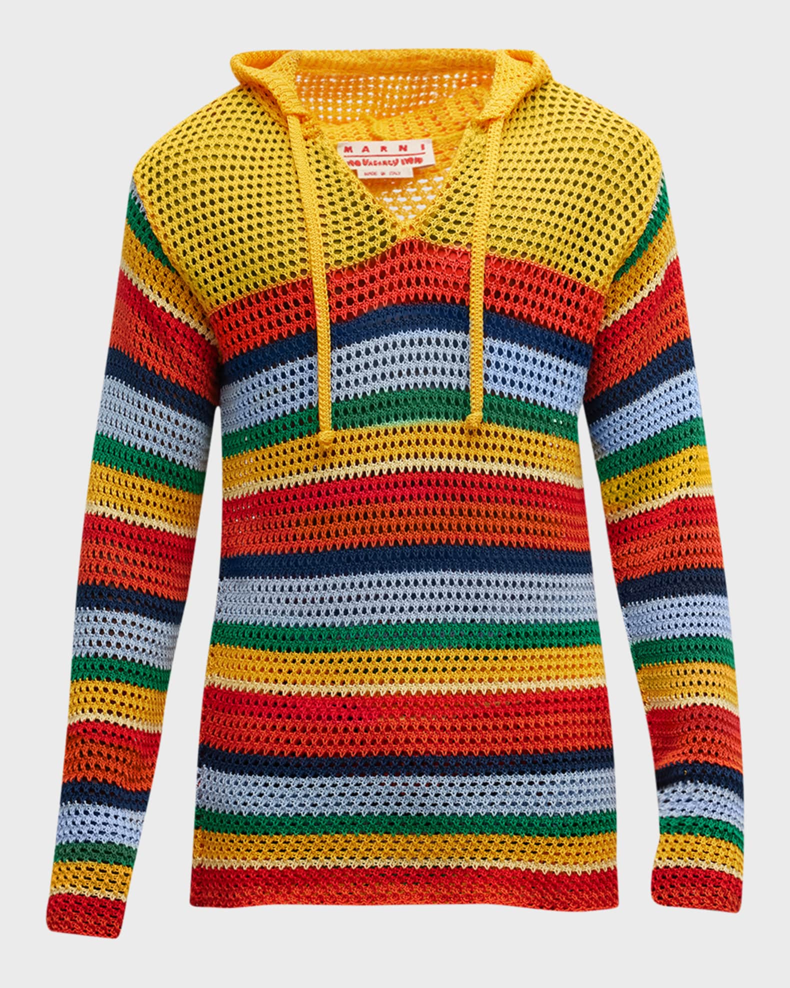Marni x No Vacancy Inn Men's Multicolor Striped Crochet Hoodie | Neiman ...