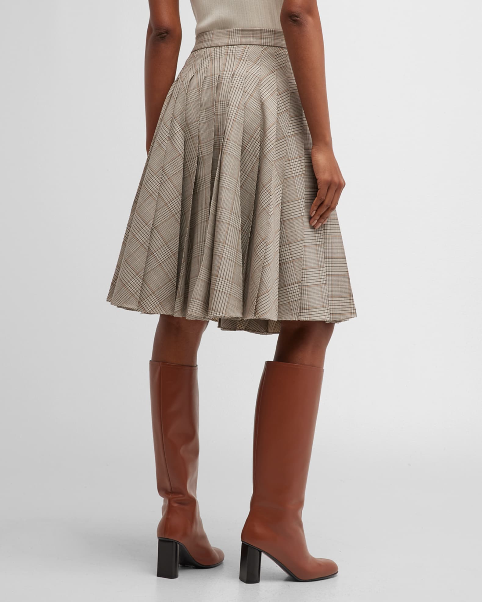 Co Check Pleated A-Line Skirt | Neiman Marcus