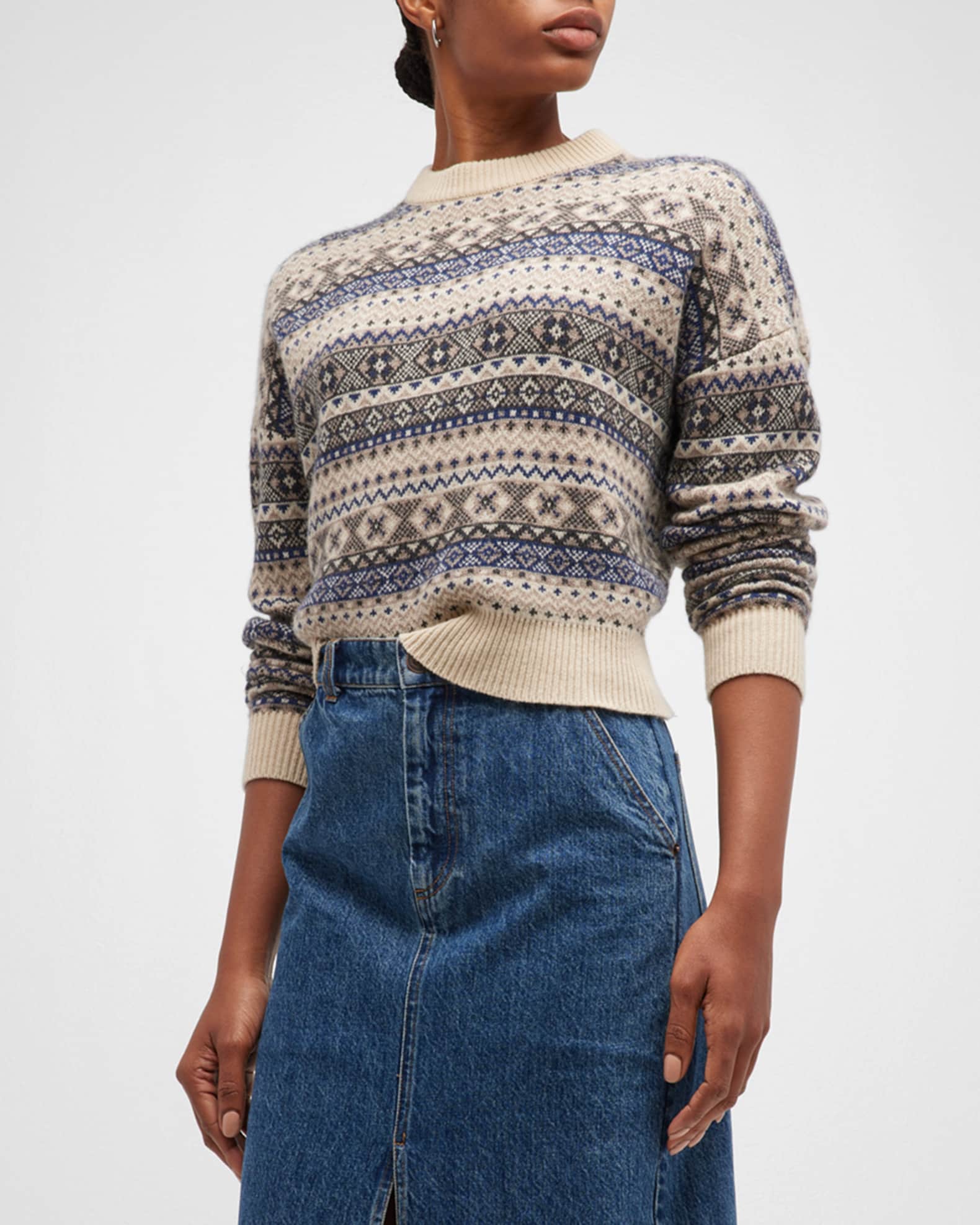 Co Crewneck Fair Isle Cashmere Sweater | Neiman Marcus