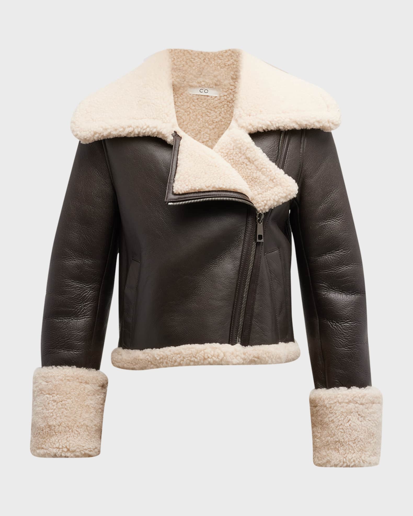 Co Sheep Shearling Crop Moto Jacket | Neiman Marcus
