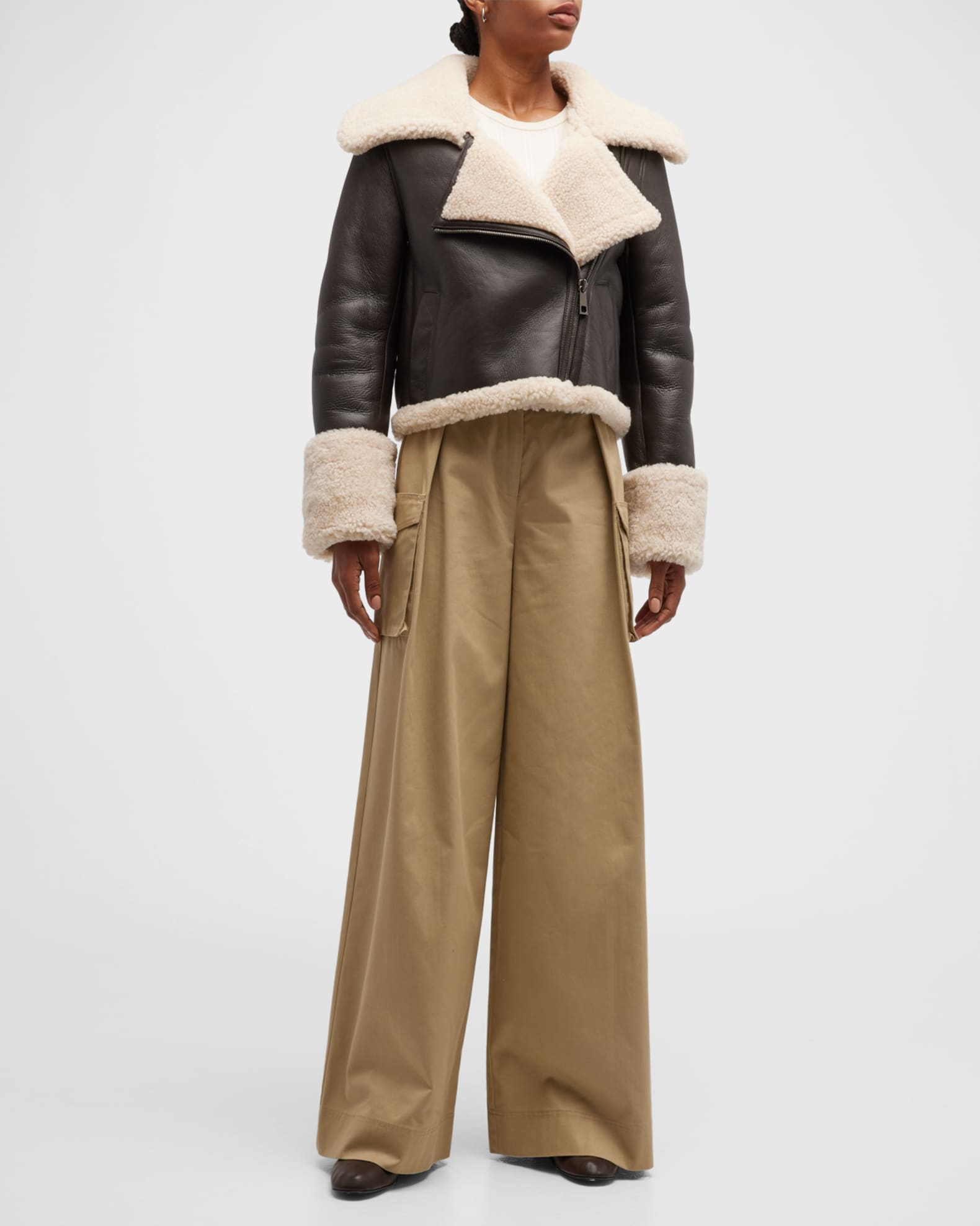 Co Sheep Shearling Crop Moto Jacket | Neiman Marcus
