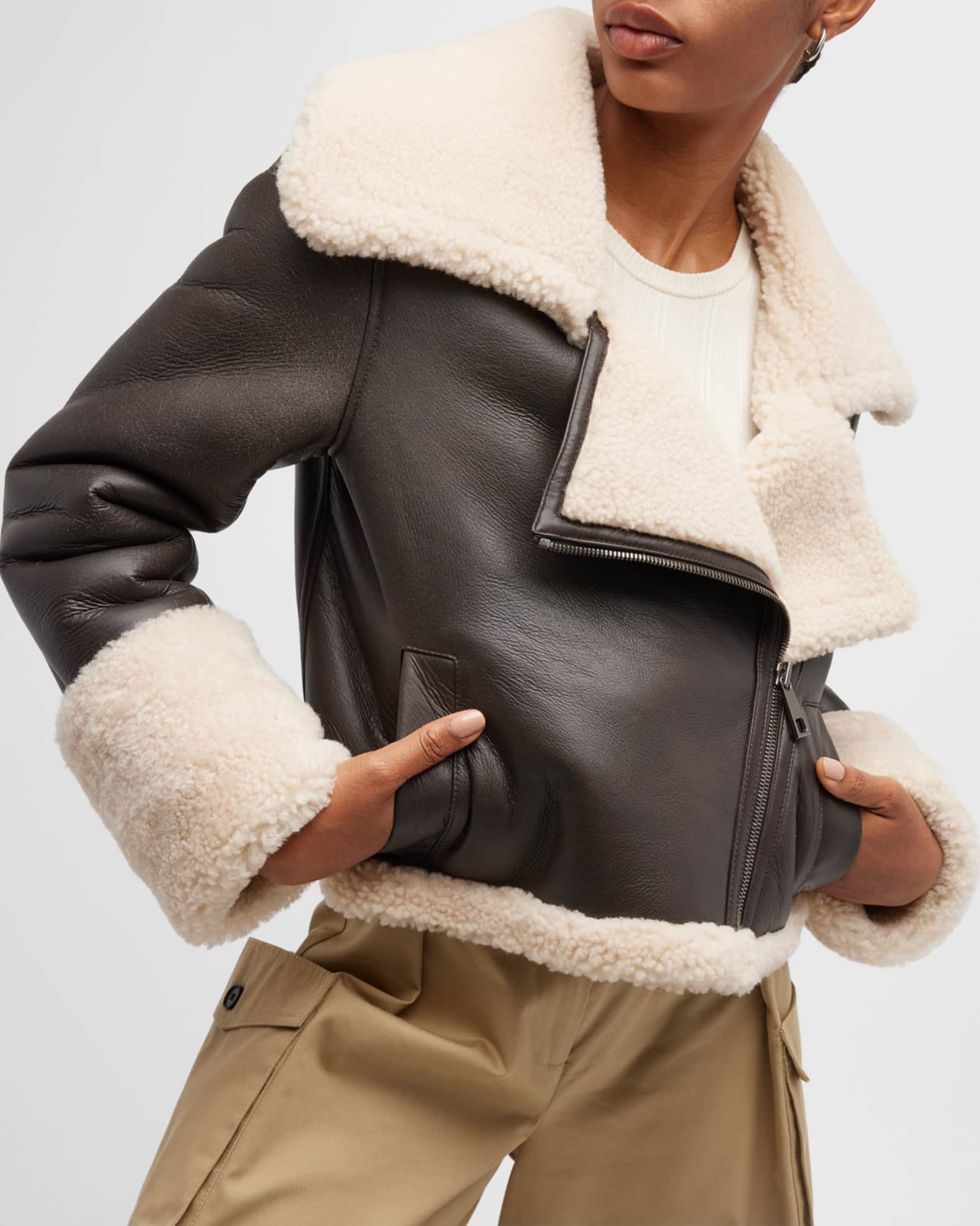 Co Sheep Shearling Crop Moto Jacket | Neiman Marcus