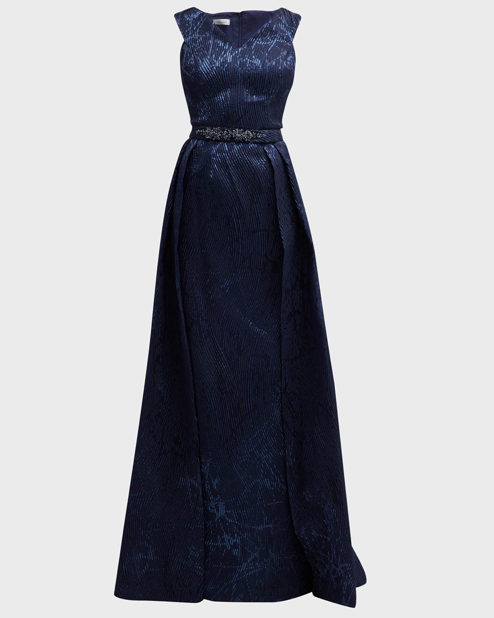 Rickie Freeman for Teri Jon Jewel-Embellished Metallic Jacquard Gown ...